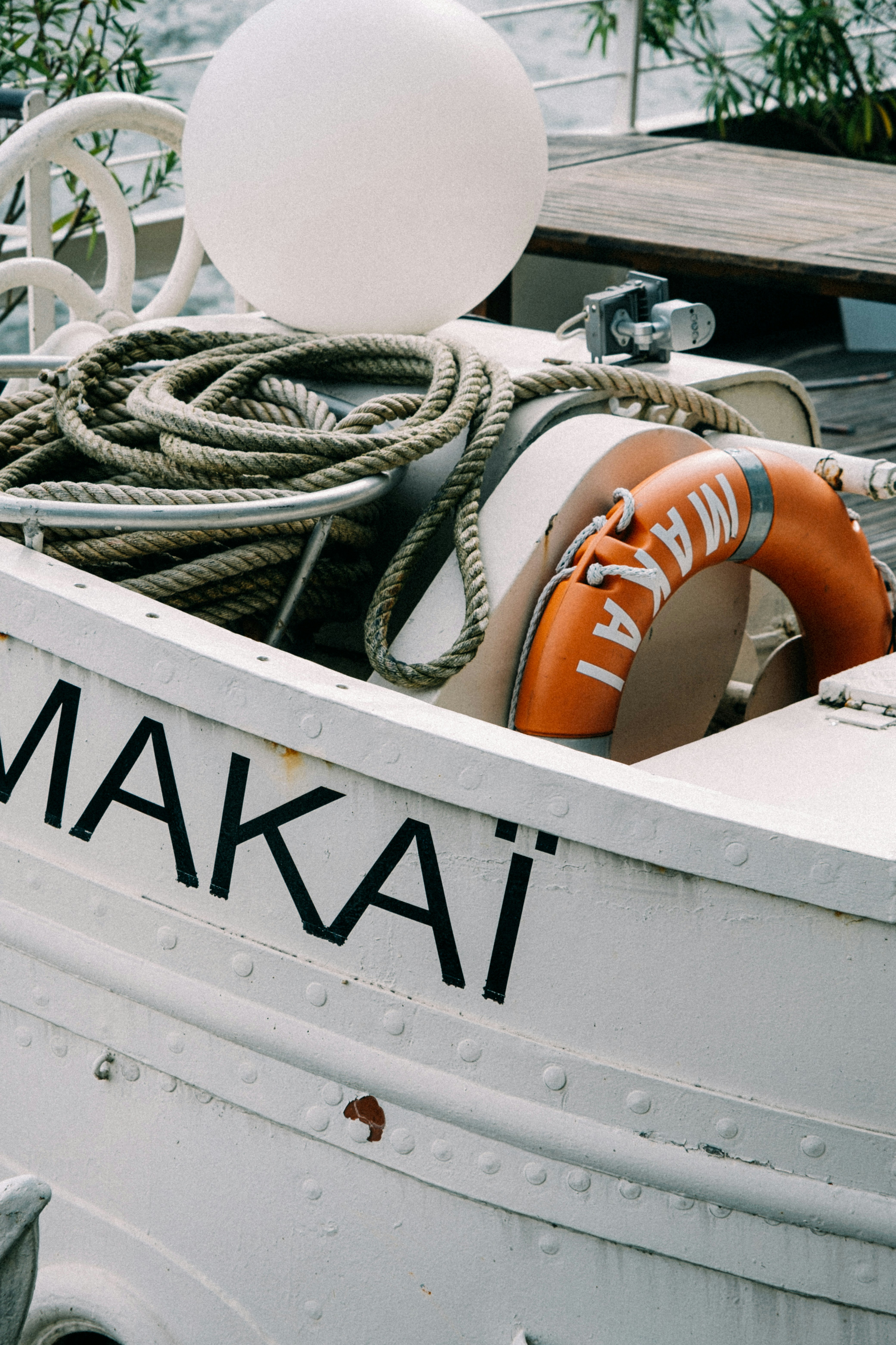 Roped Harbor: Lifebuoy and Letters on a Vessel