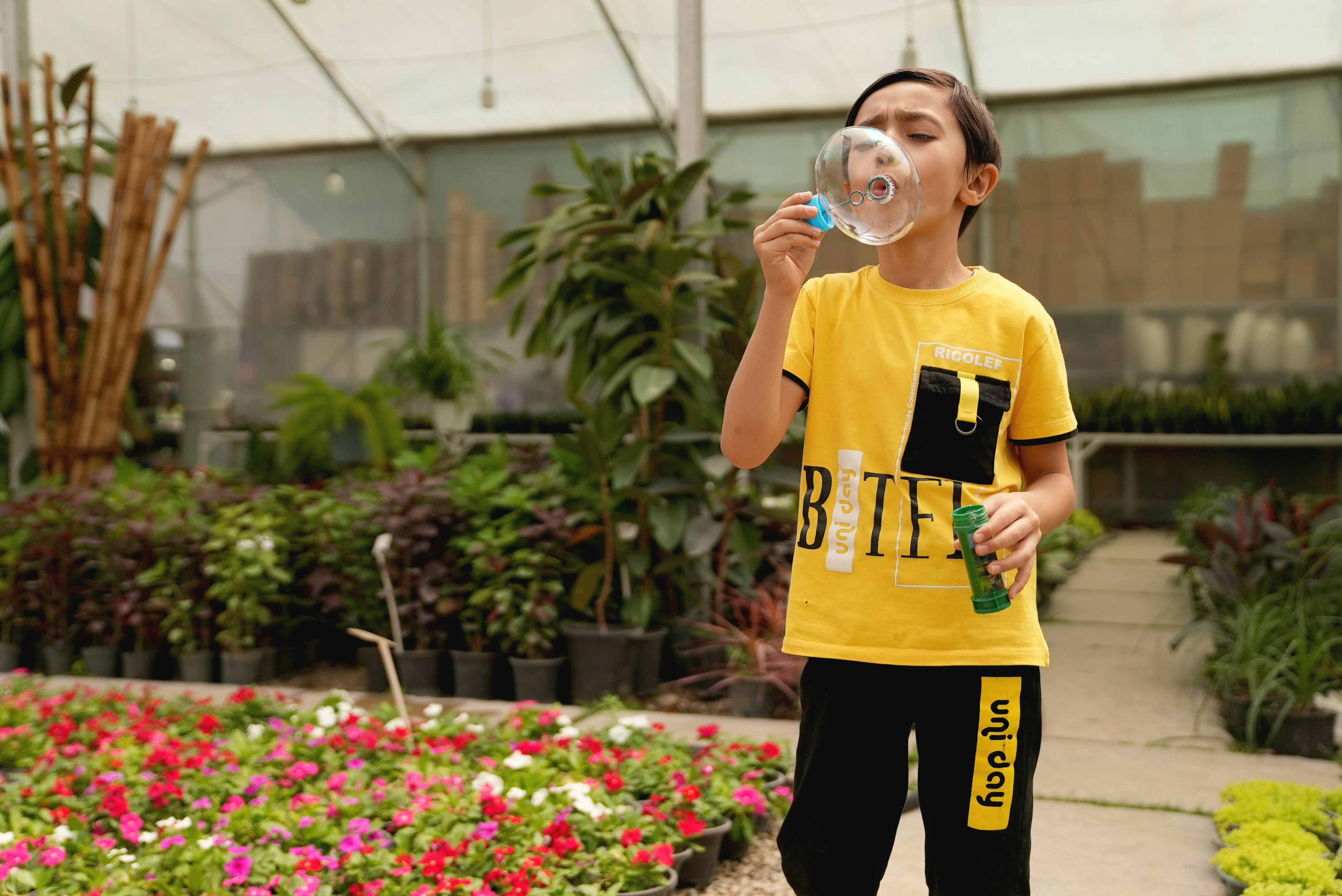 Hydration Break Amid Nursery Blooms