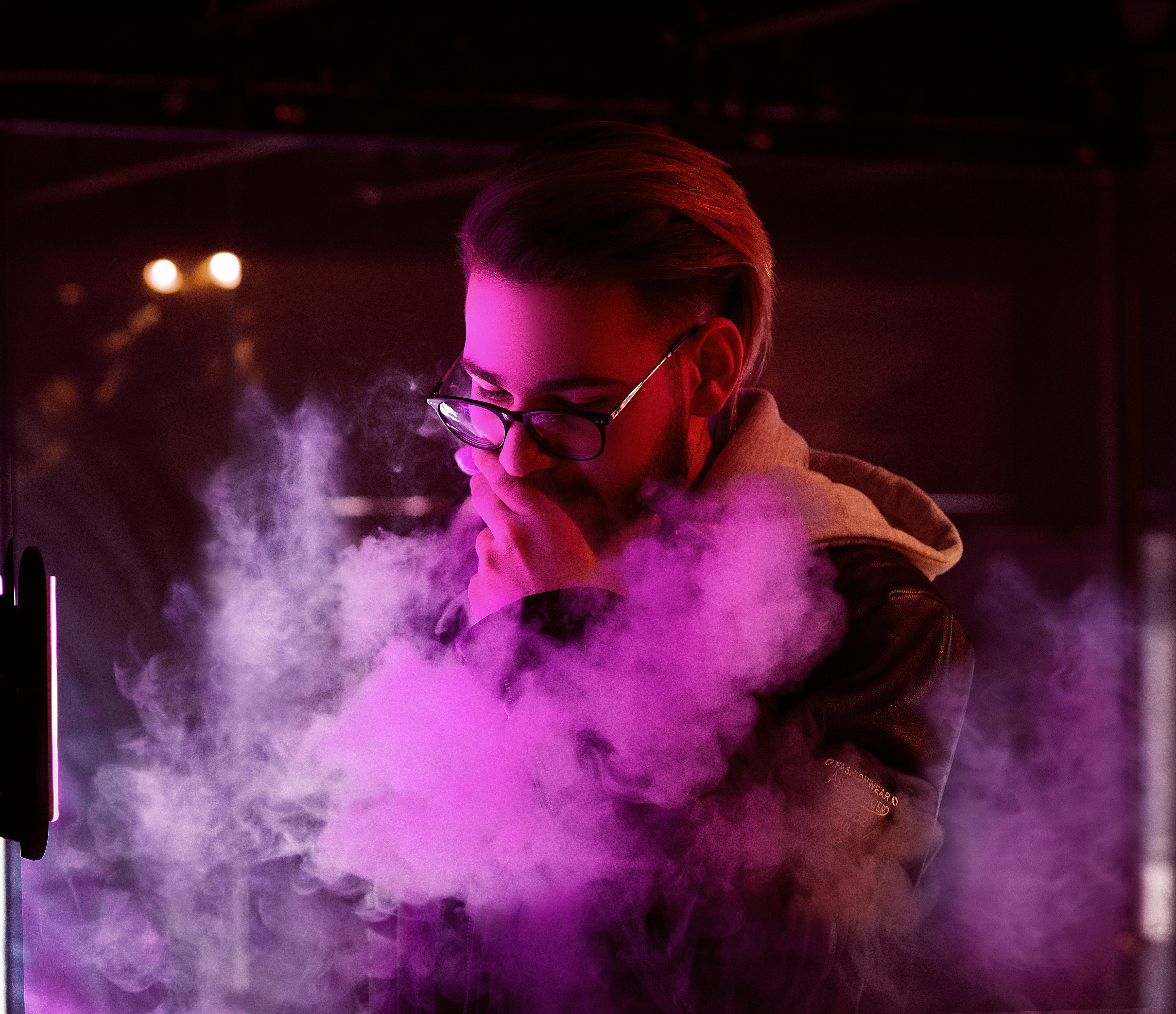 Glowing Vapor Portrait in Neon Studio)