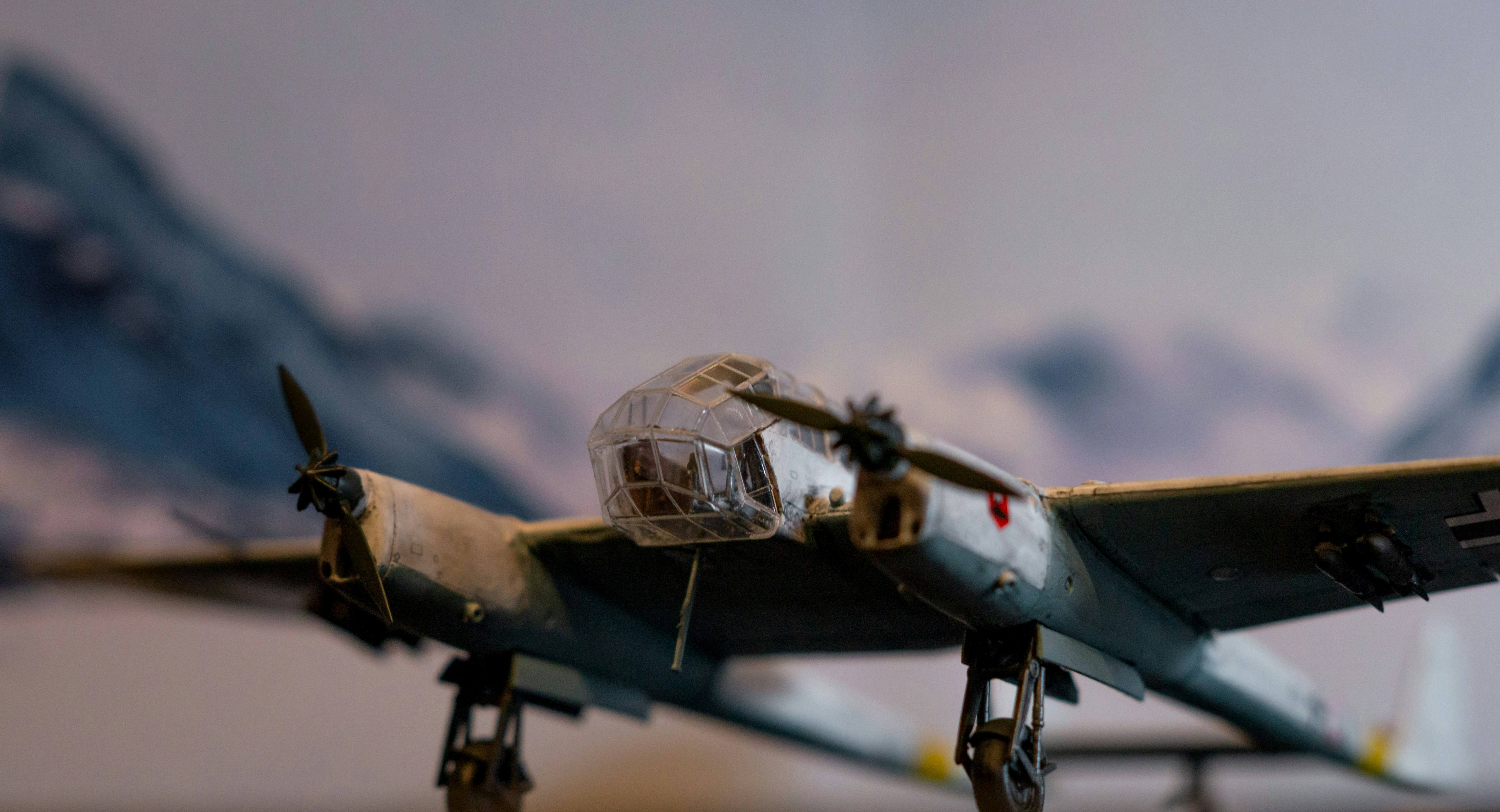 Glass-Cockpit Guardian: A Scale Warplane Graces a Misty Alpine Sky