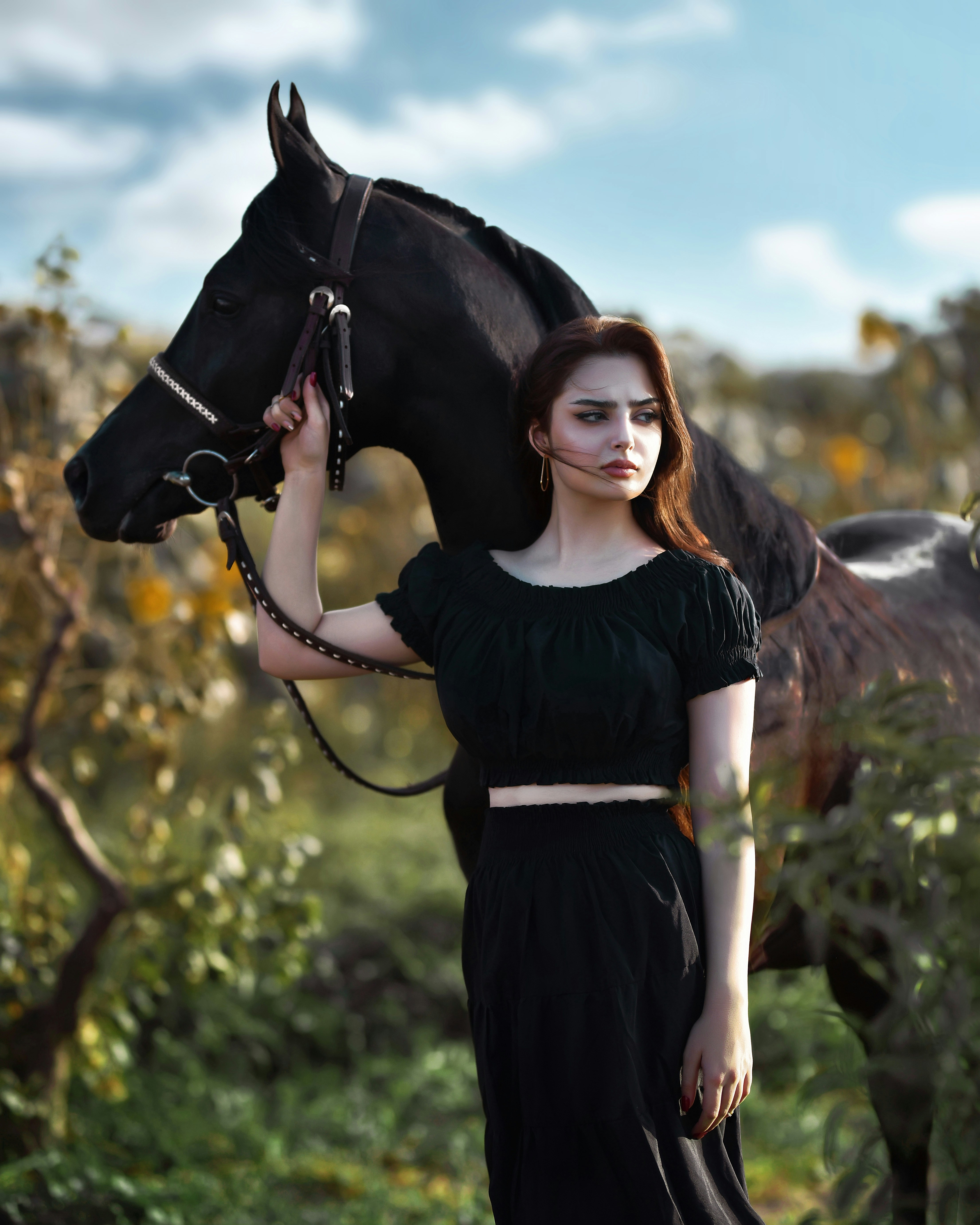 Roots and Reins: A Portrait Beside a Sunlit Vineyard Horse