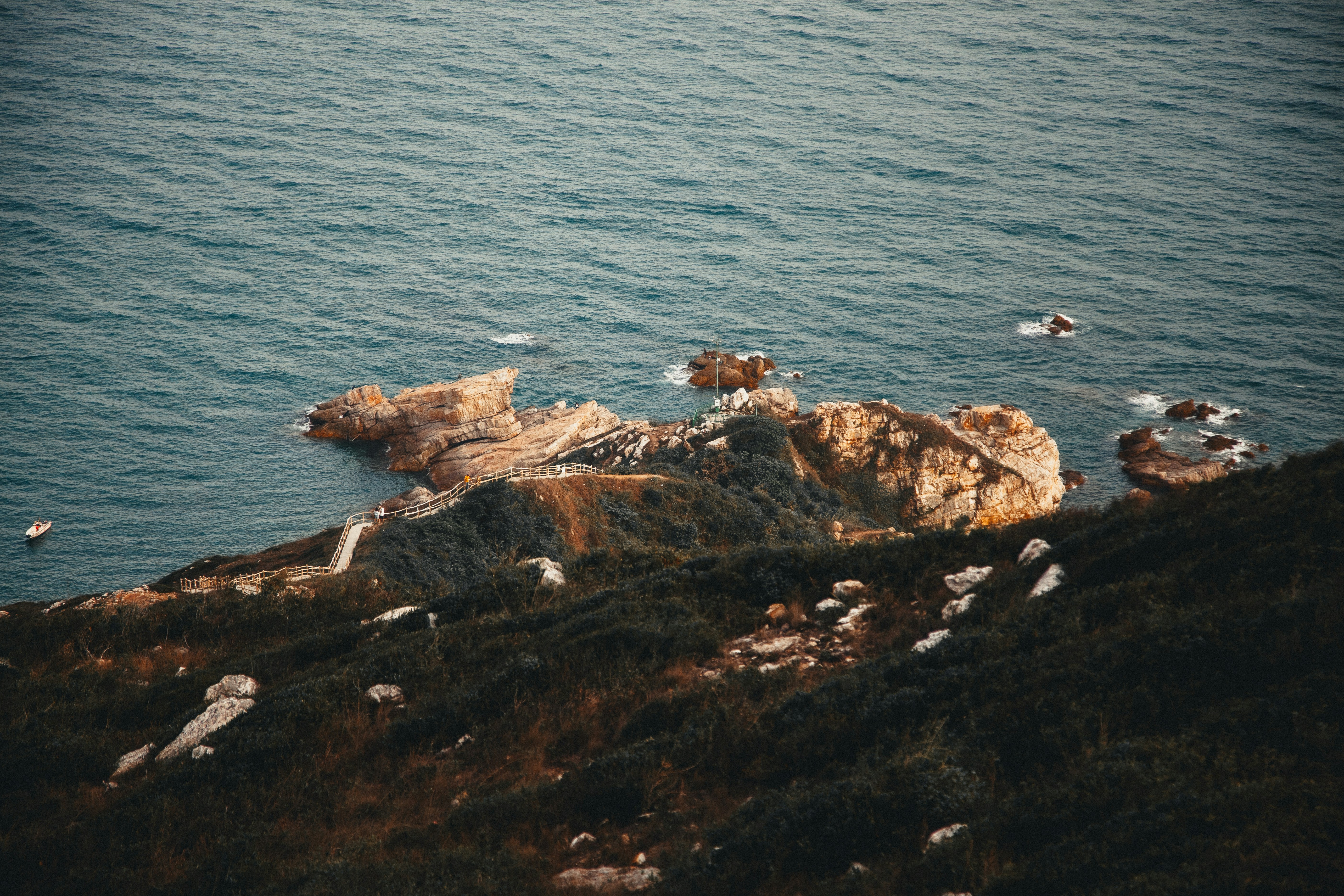 a group of birds sitting on top of a rocky cliff