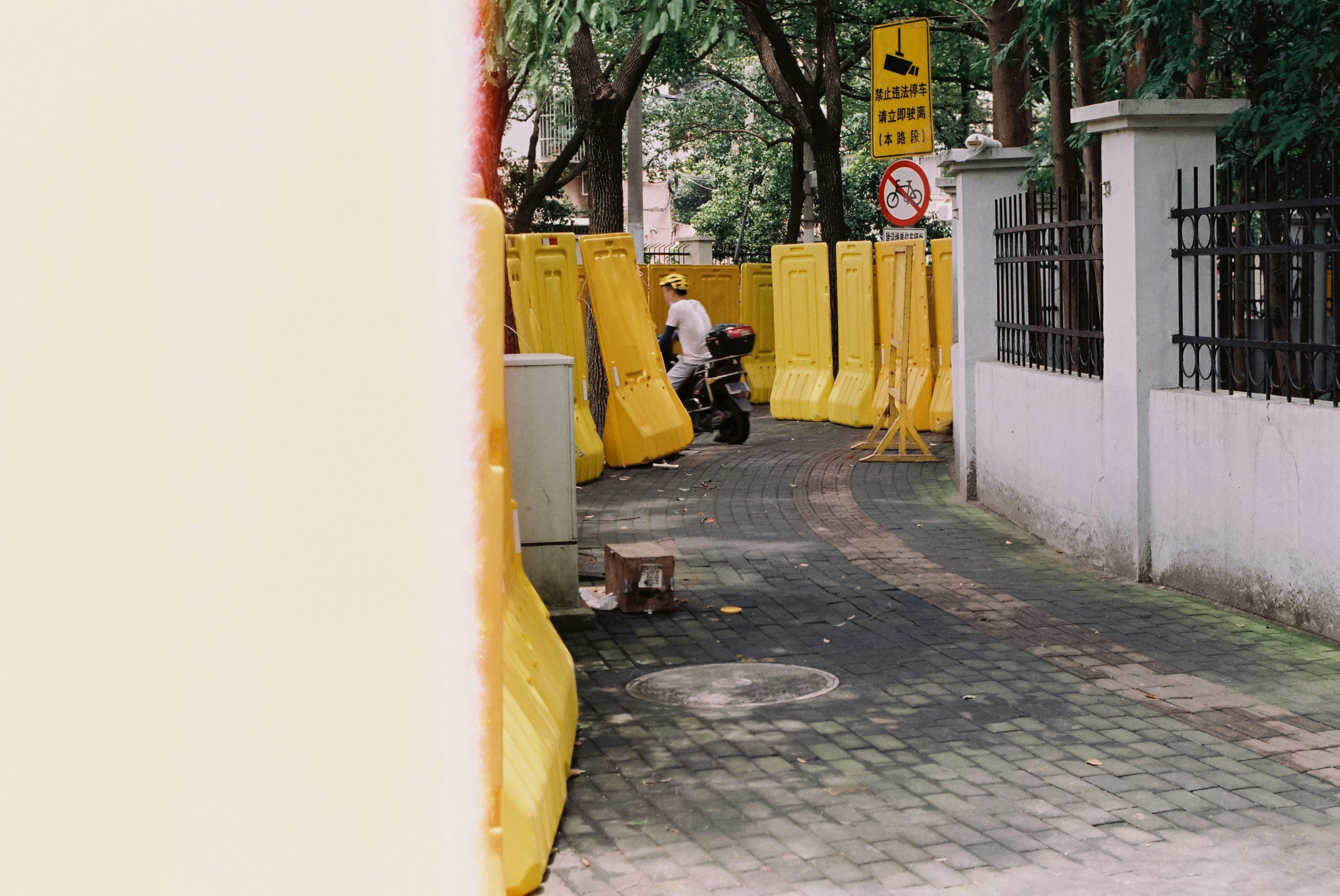 Construction Side Street with Barricades and Motorbike