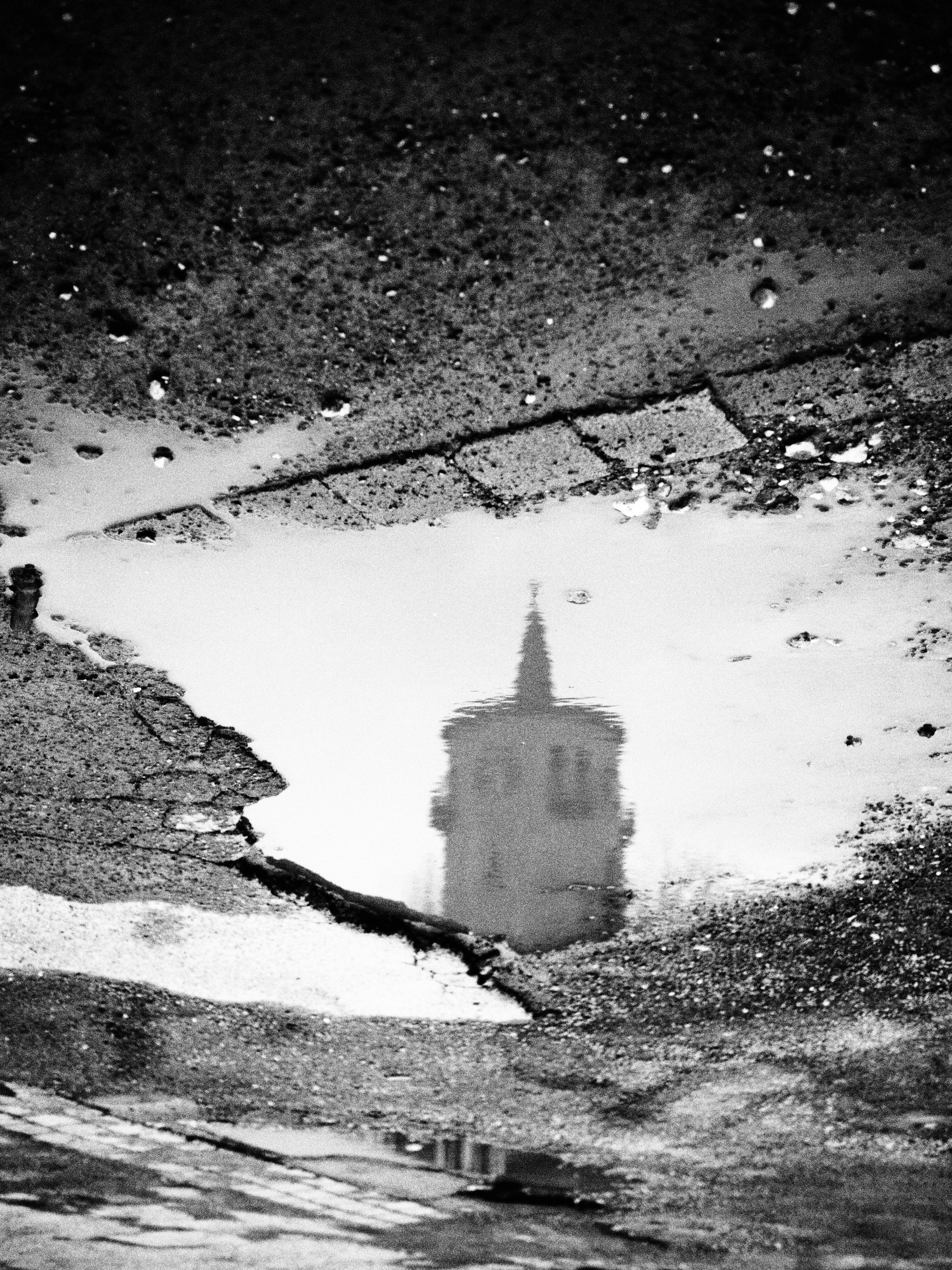 Clocktower in a Rain-Slick: A Quiet Puddle Reflection