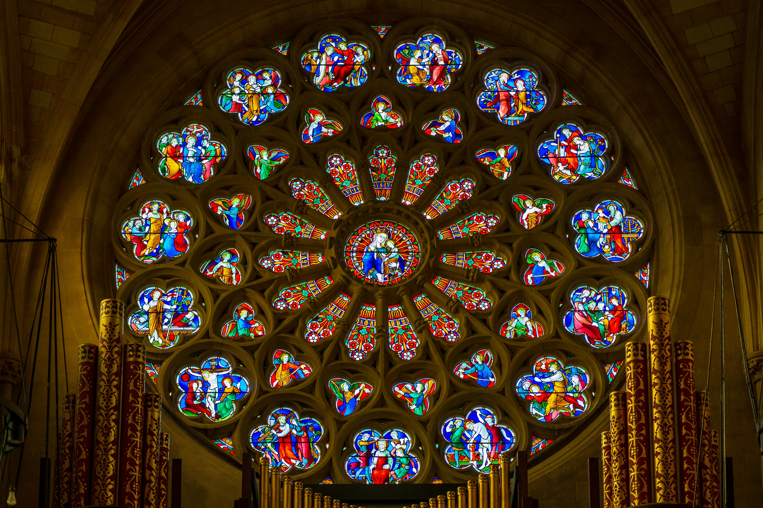 A large stained glass window inside of a church photo – Free Arundel ...