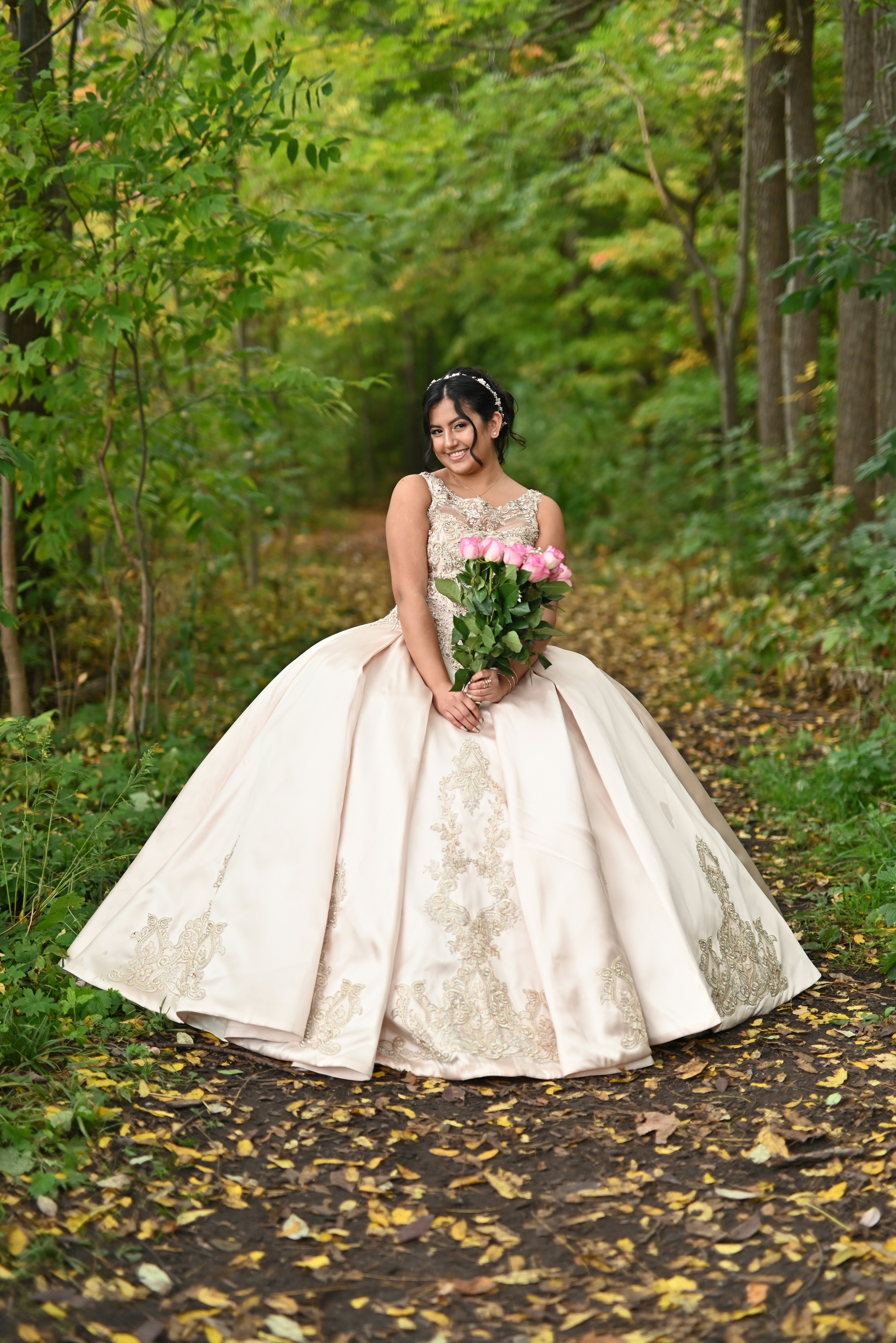 Blush Bouquet in a Forest Ballgown