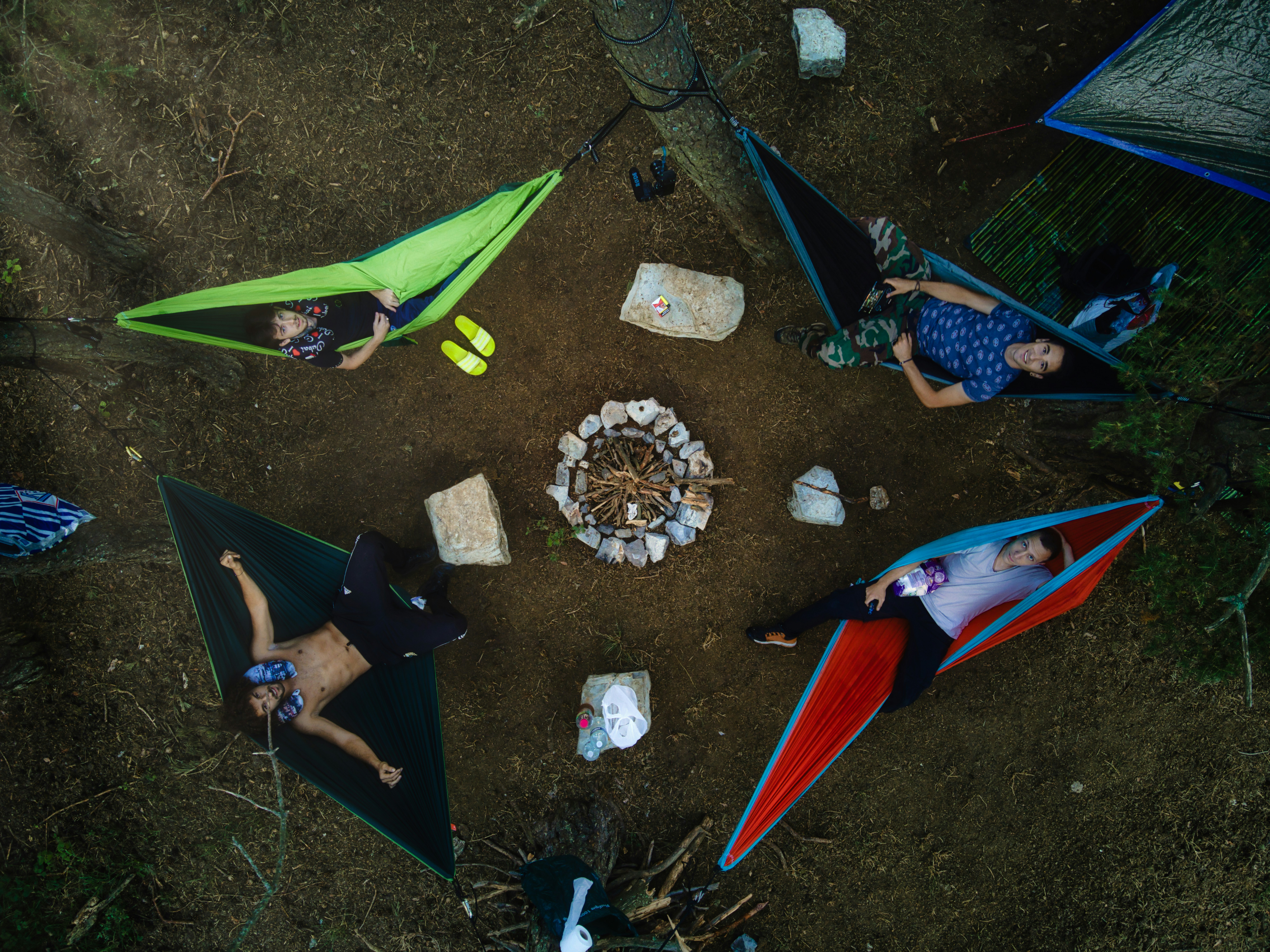 a group of people hanging out in tents