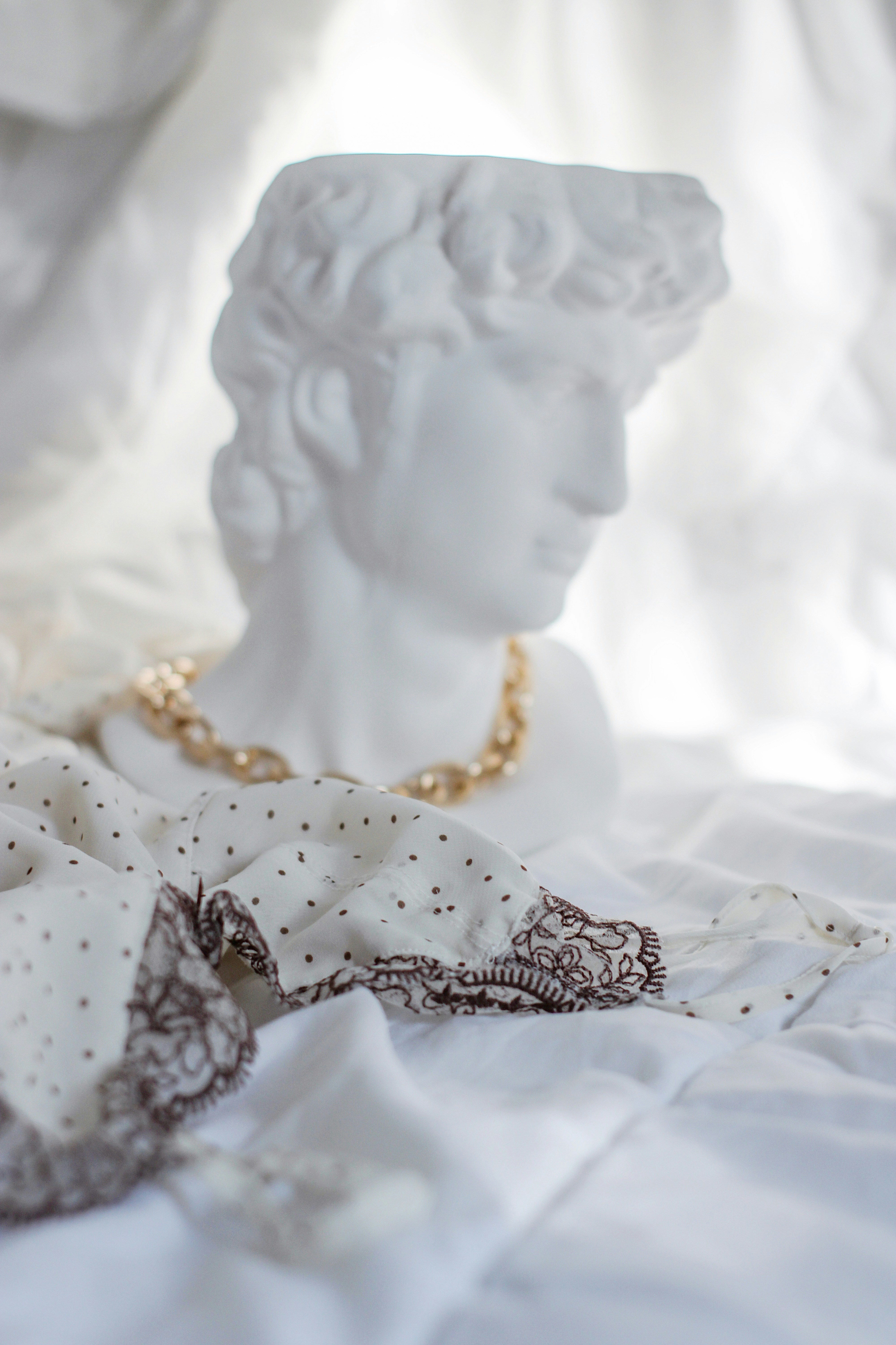 Silhouette of a Classical Bust Adorned with a Pearl Necklace