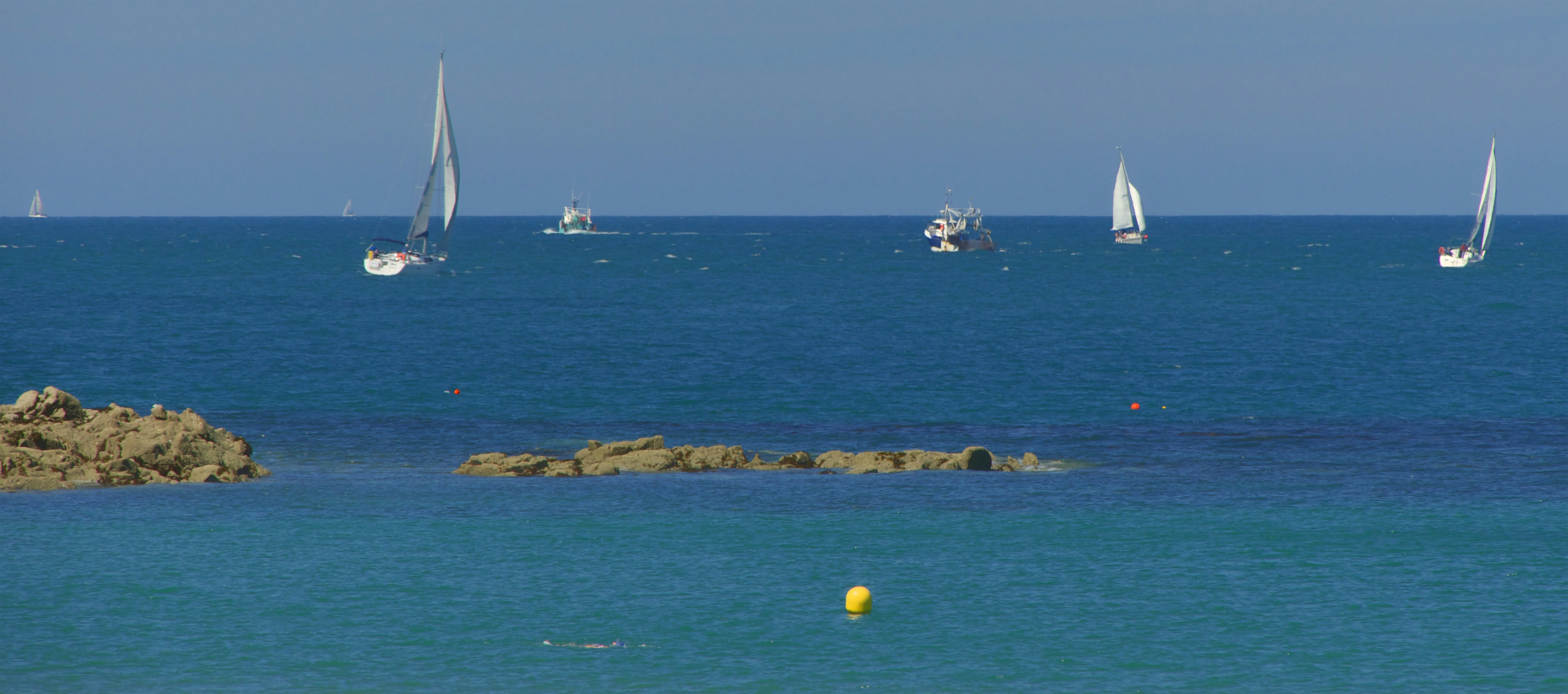 Sailboats Across a Quiet Blue Horizon