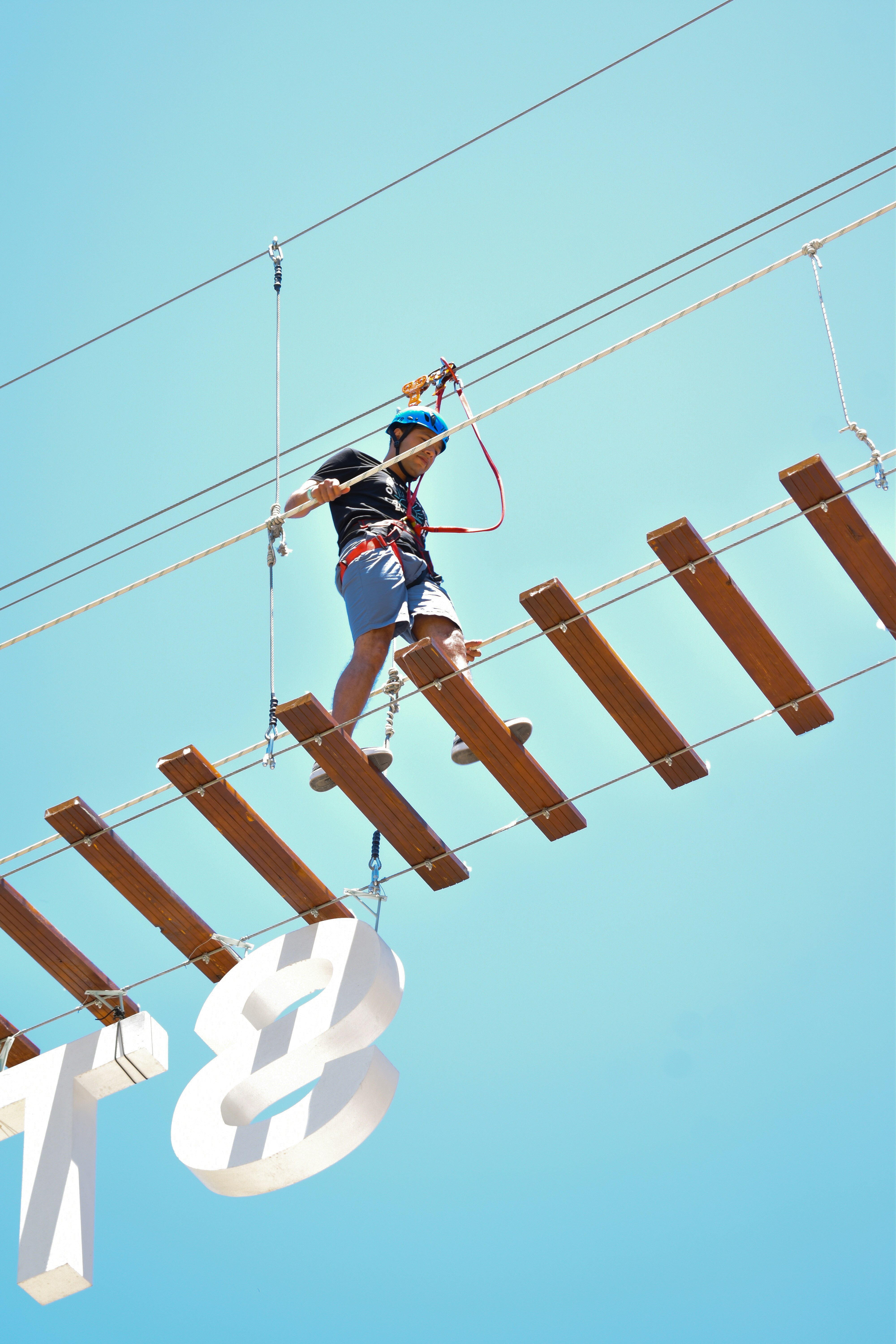 A man on a high wire high up in the sky photo – Free Human Image on ...