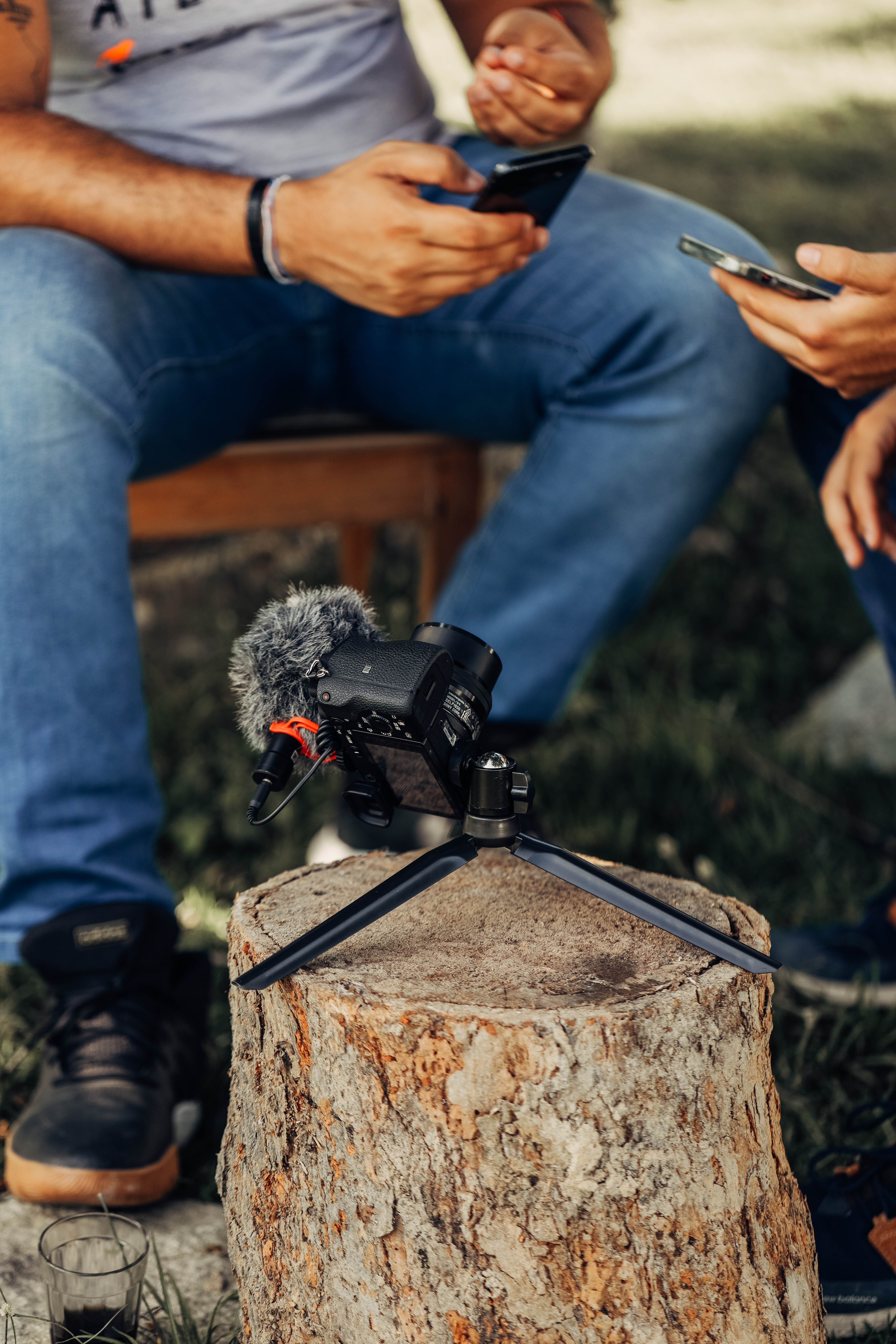 Stump-Top Interview Rig: Outdoor Gear in Use