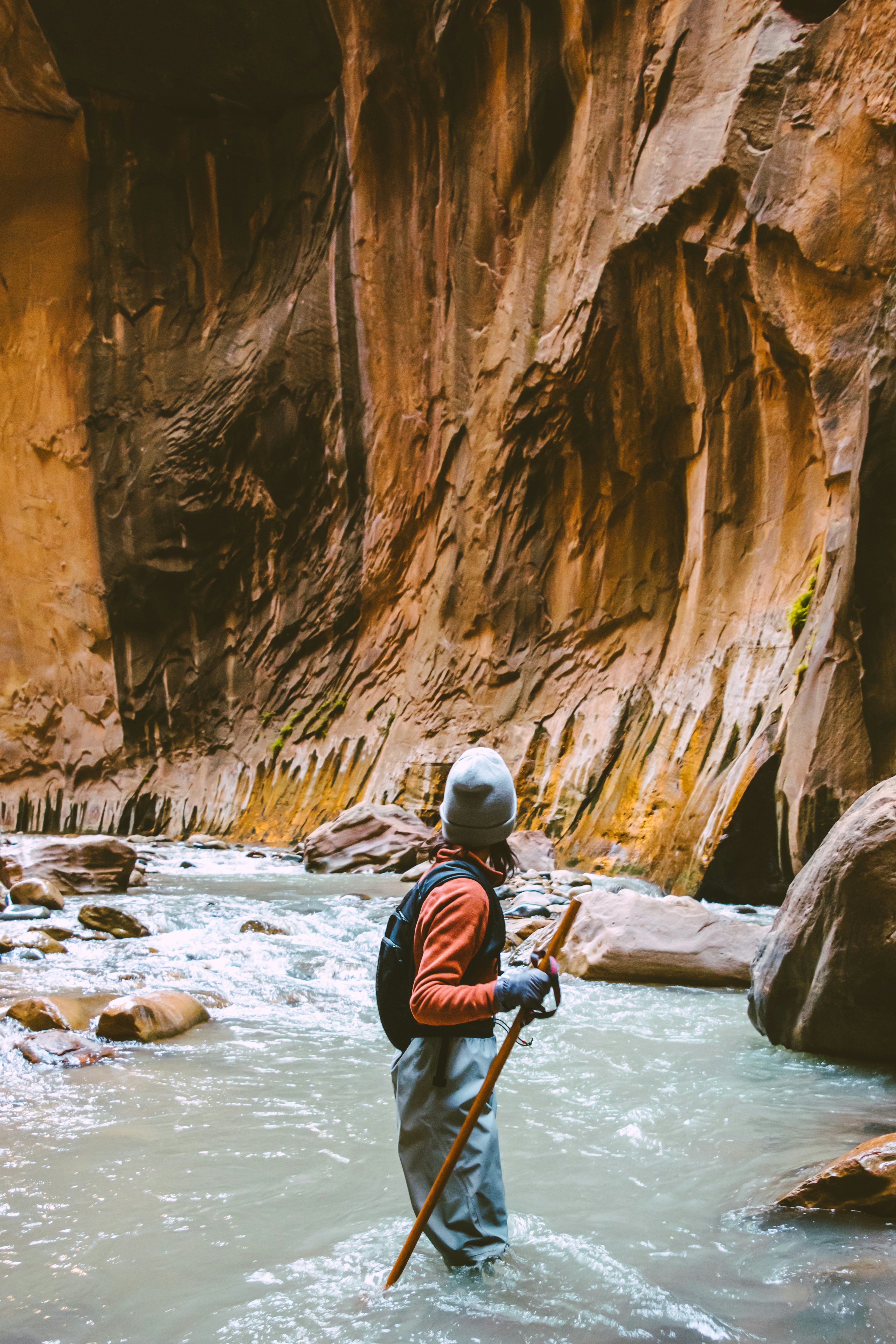 Hiking The Narrows at Zion National Park in Utah.