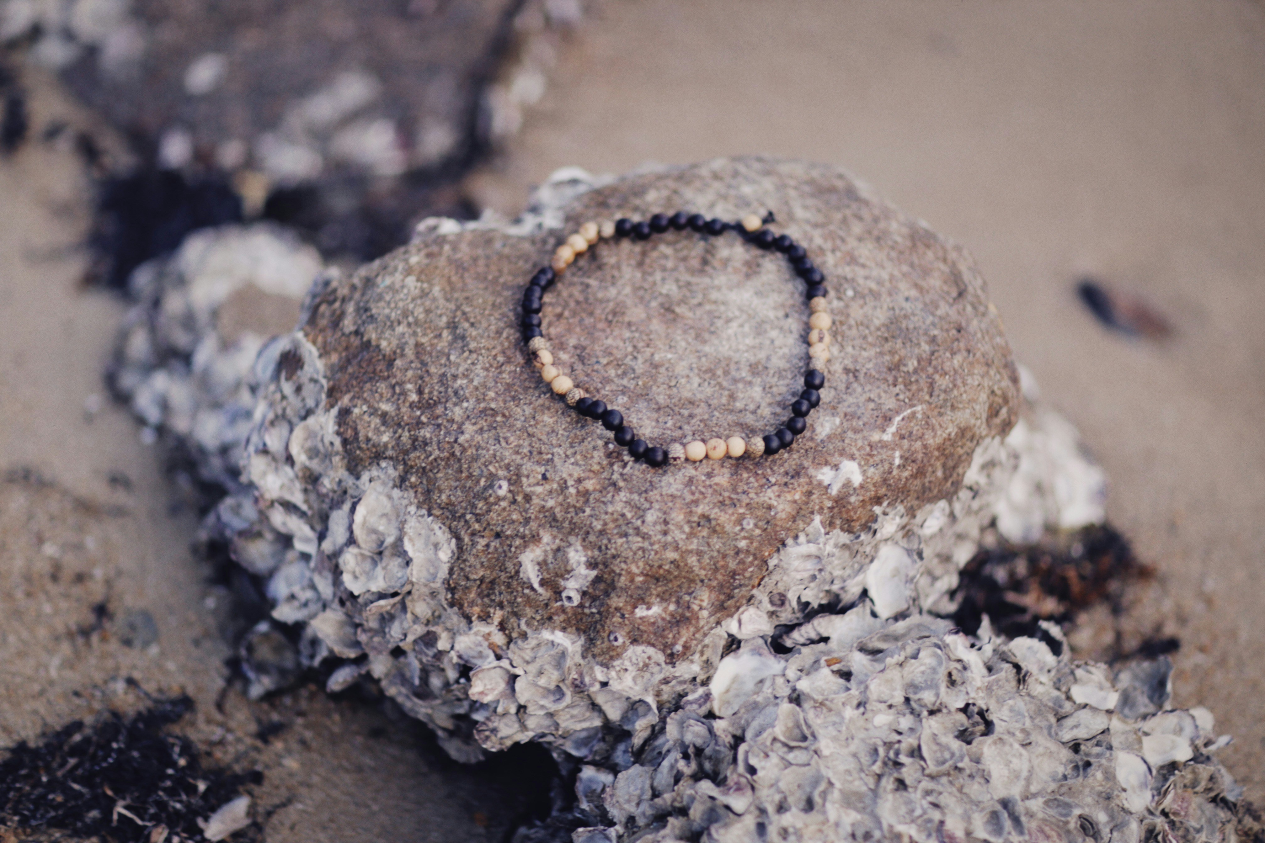 Beaded Circle on Salt-Streaked Rock