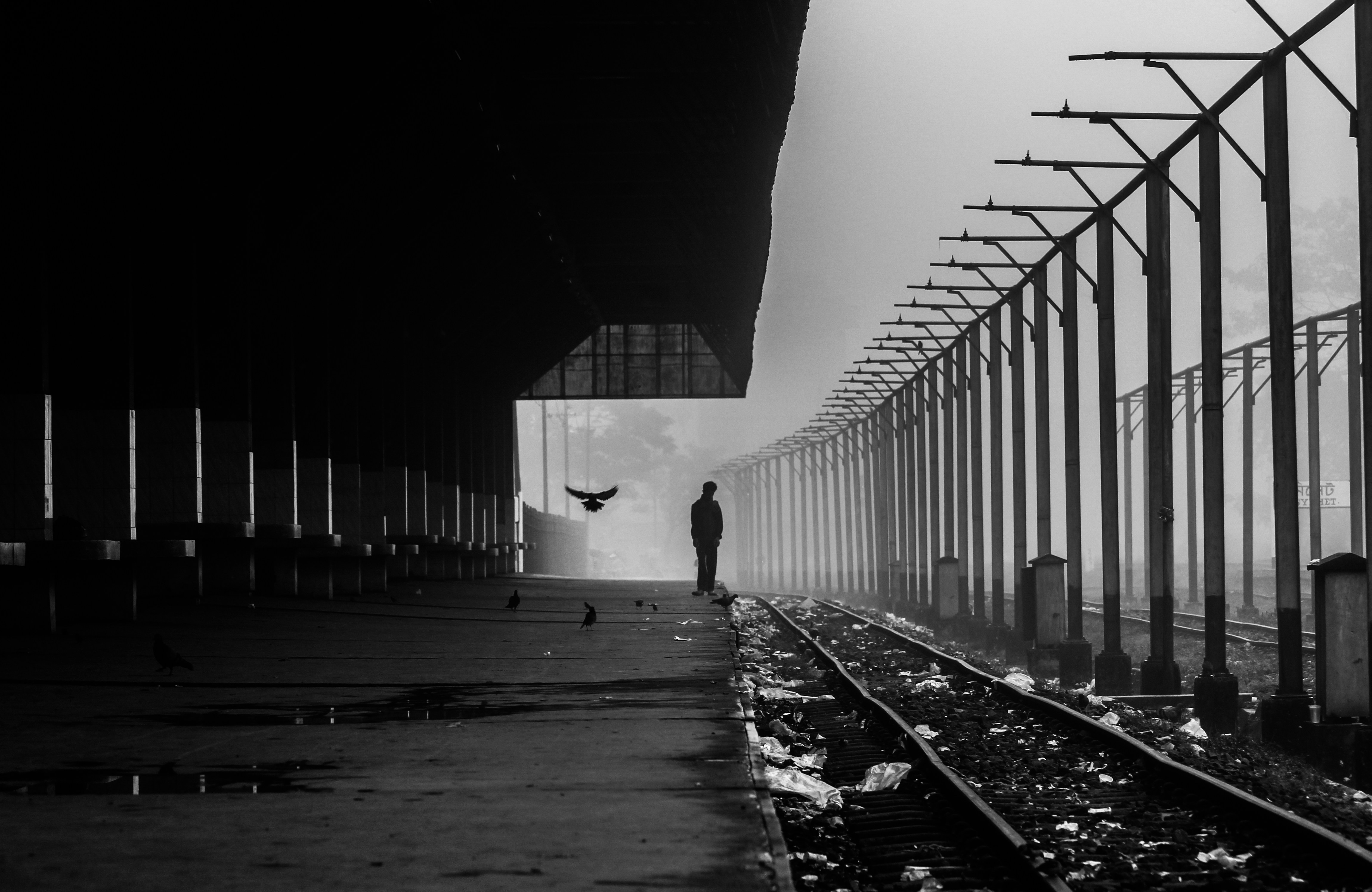 Lone Figure at the End of the Line: Rails, Shadow, and Light