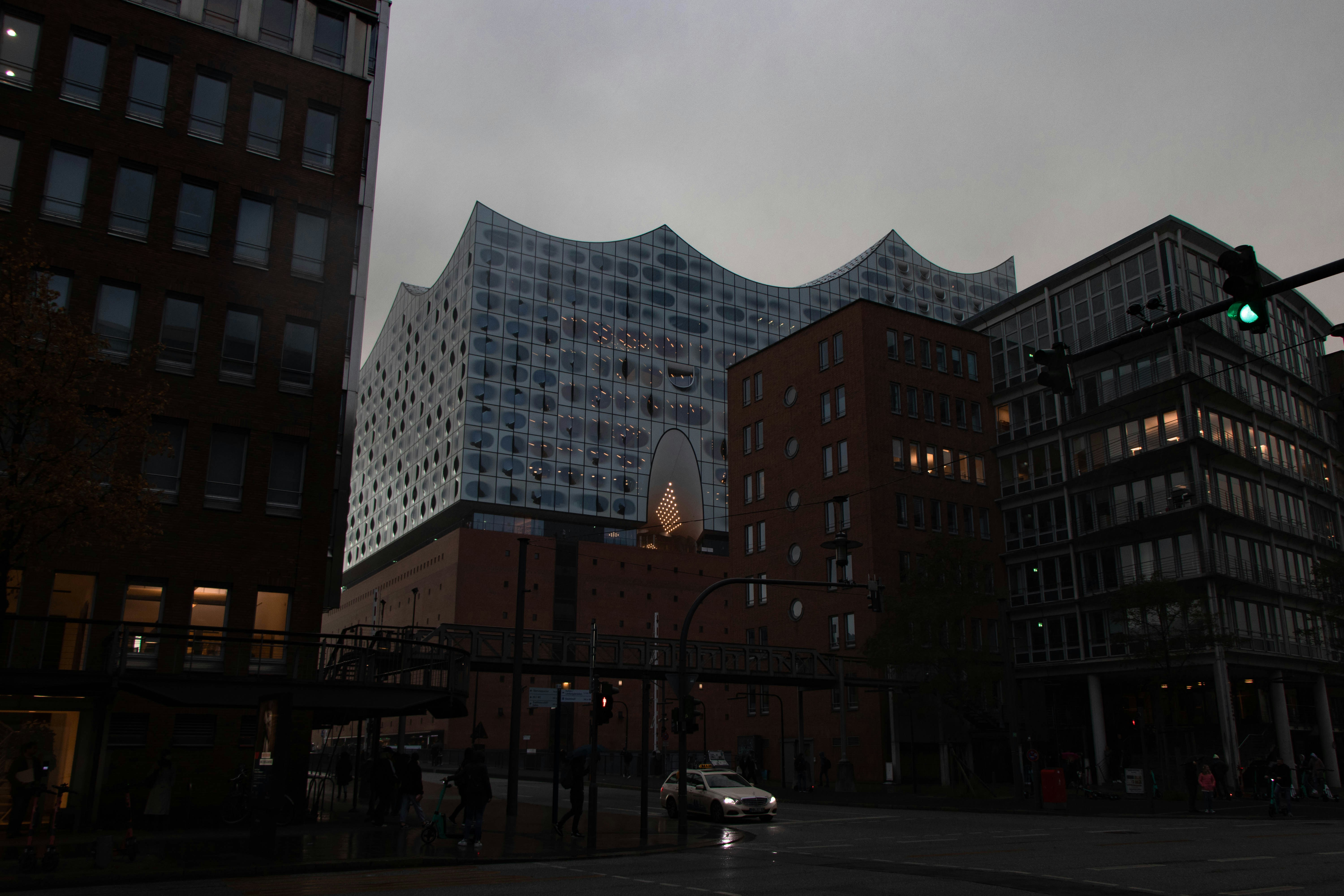 Dusk Over Hamburg's Wavy-Roof Skyline