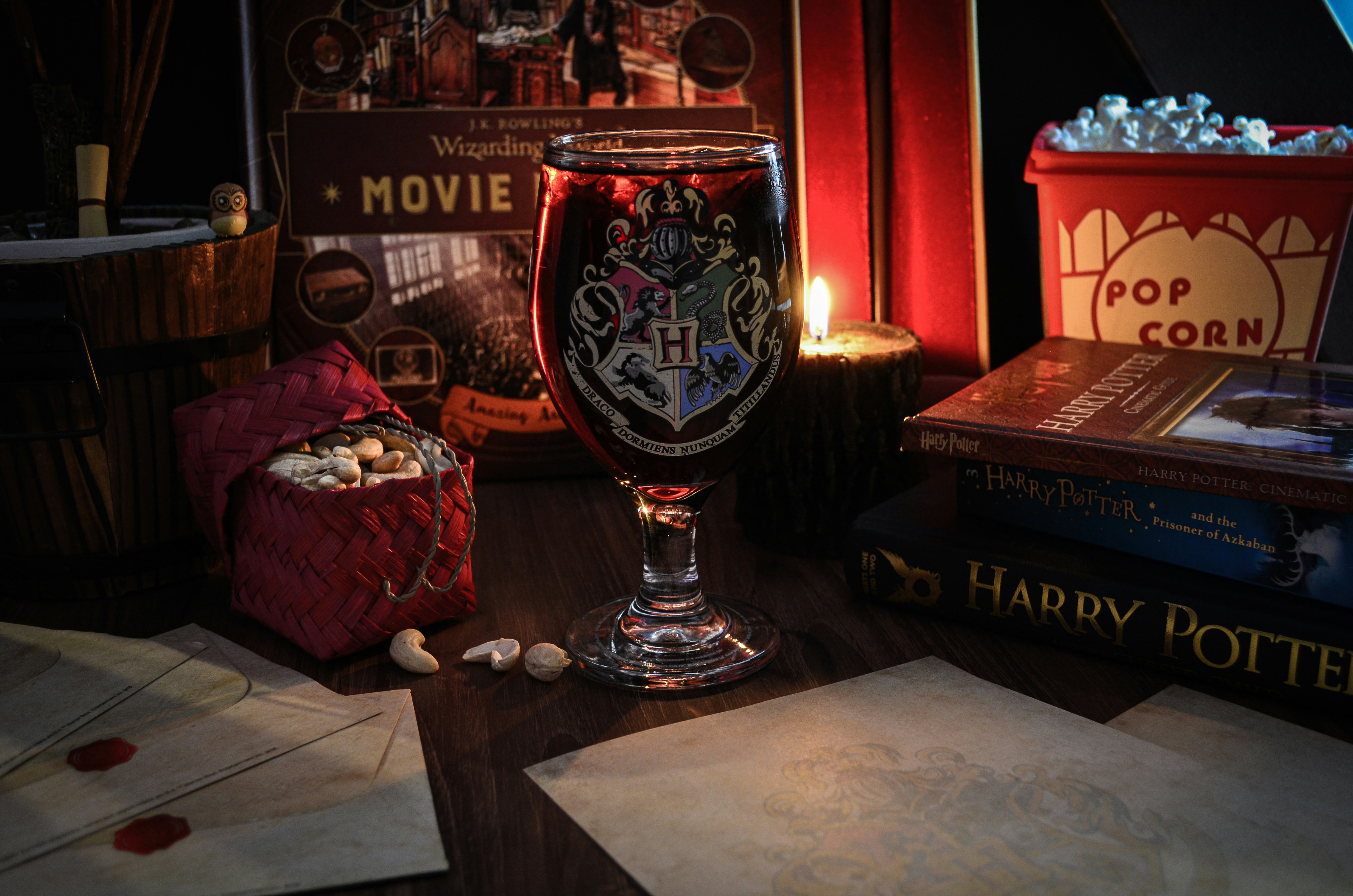 Cinematic Toast: Goblet of Warmth Under Library Glow