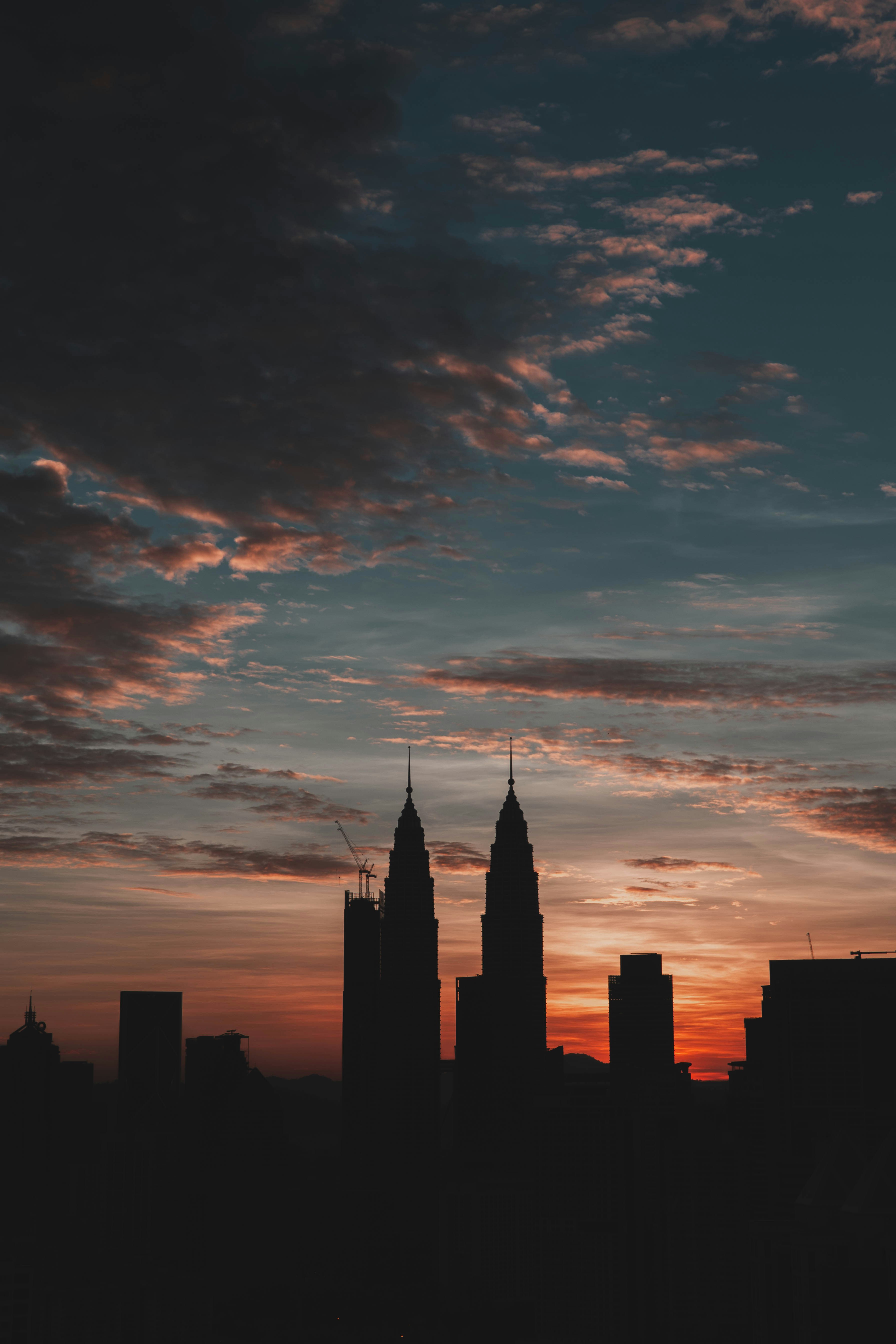 Dusk Silhouette Over Twin Towers
