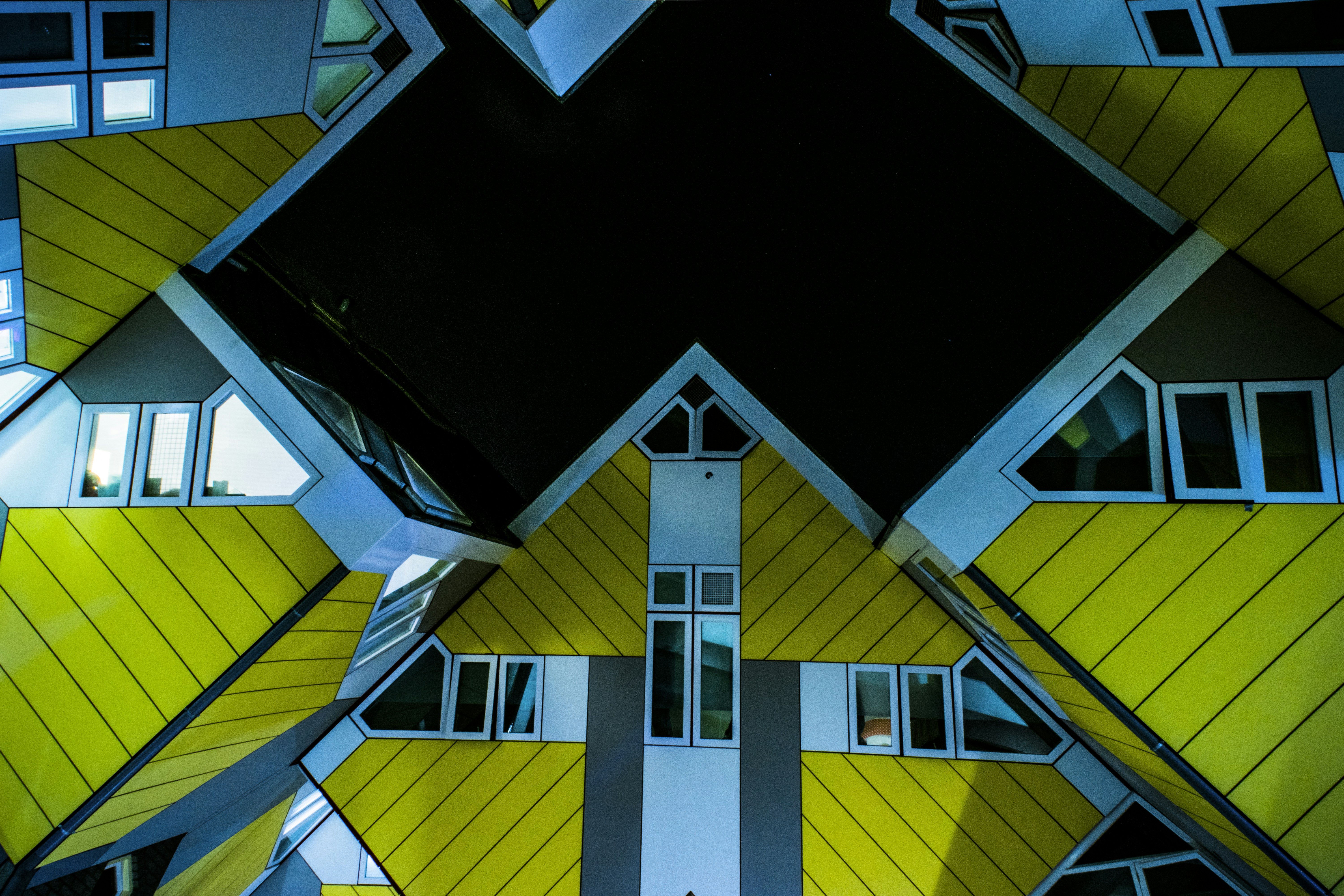 Converging Facades: The Diamond Heart of Yellow and Azure