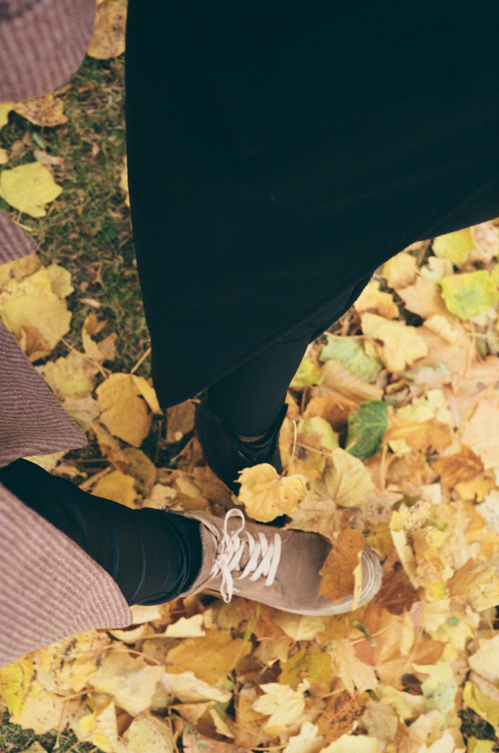 Autumn Footsteps: A Pair of Boots on a Leaf-Littered Path