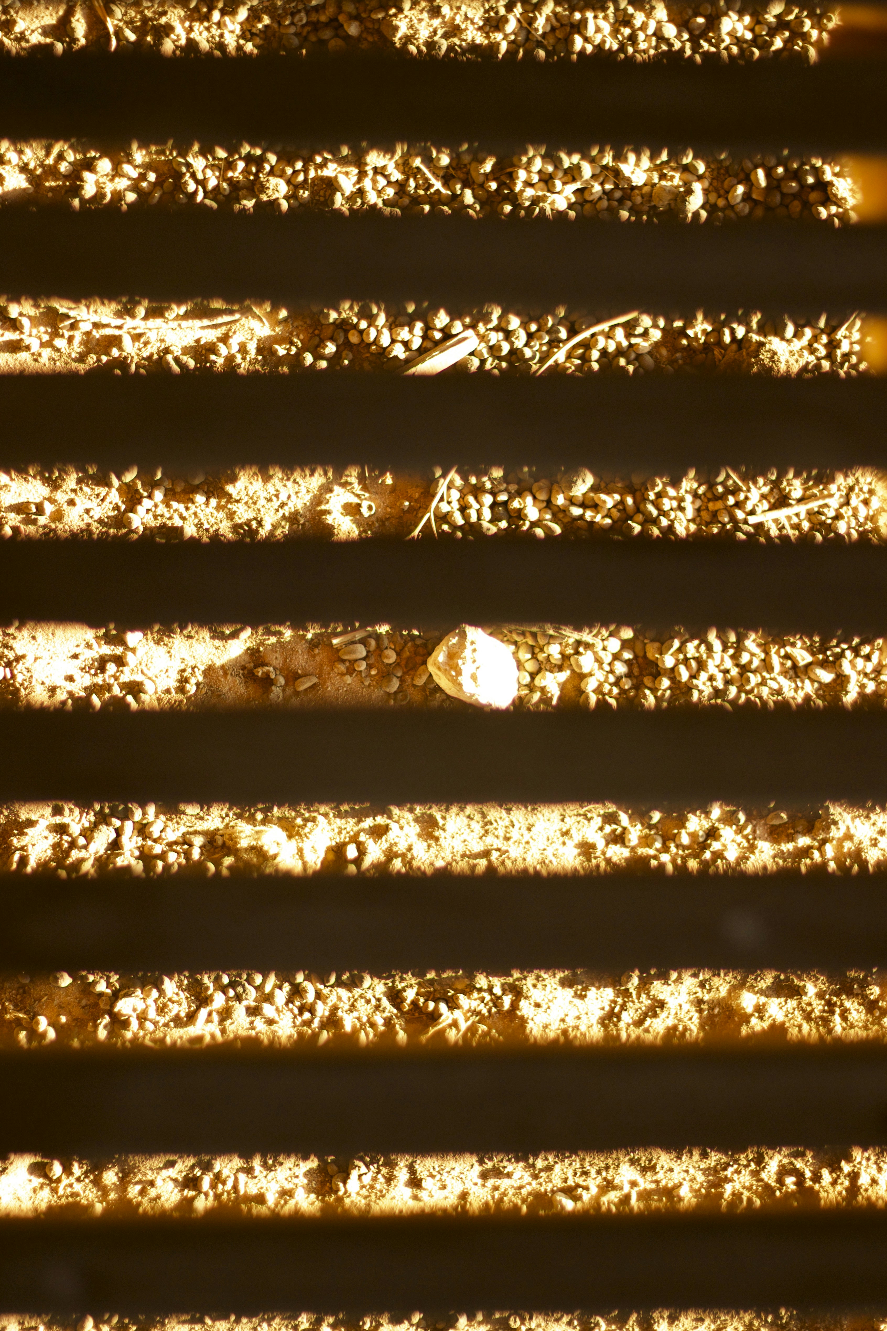 Ember Ridges: A Lone Pebble on Backlit Gravel Striations