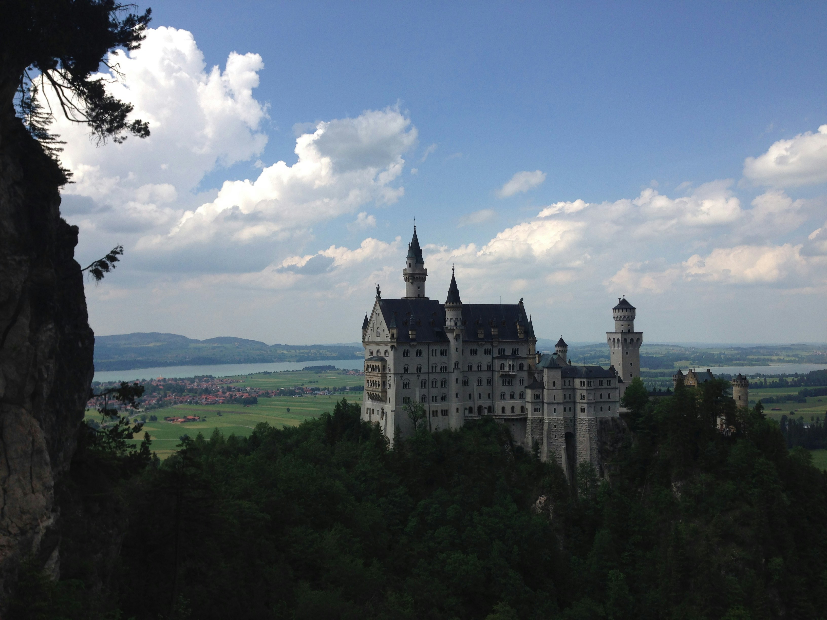 Ivory Spires over Pines: a Bavarian Castle Crowned by Clouds