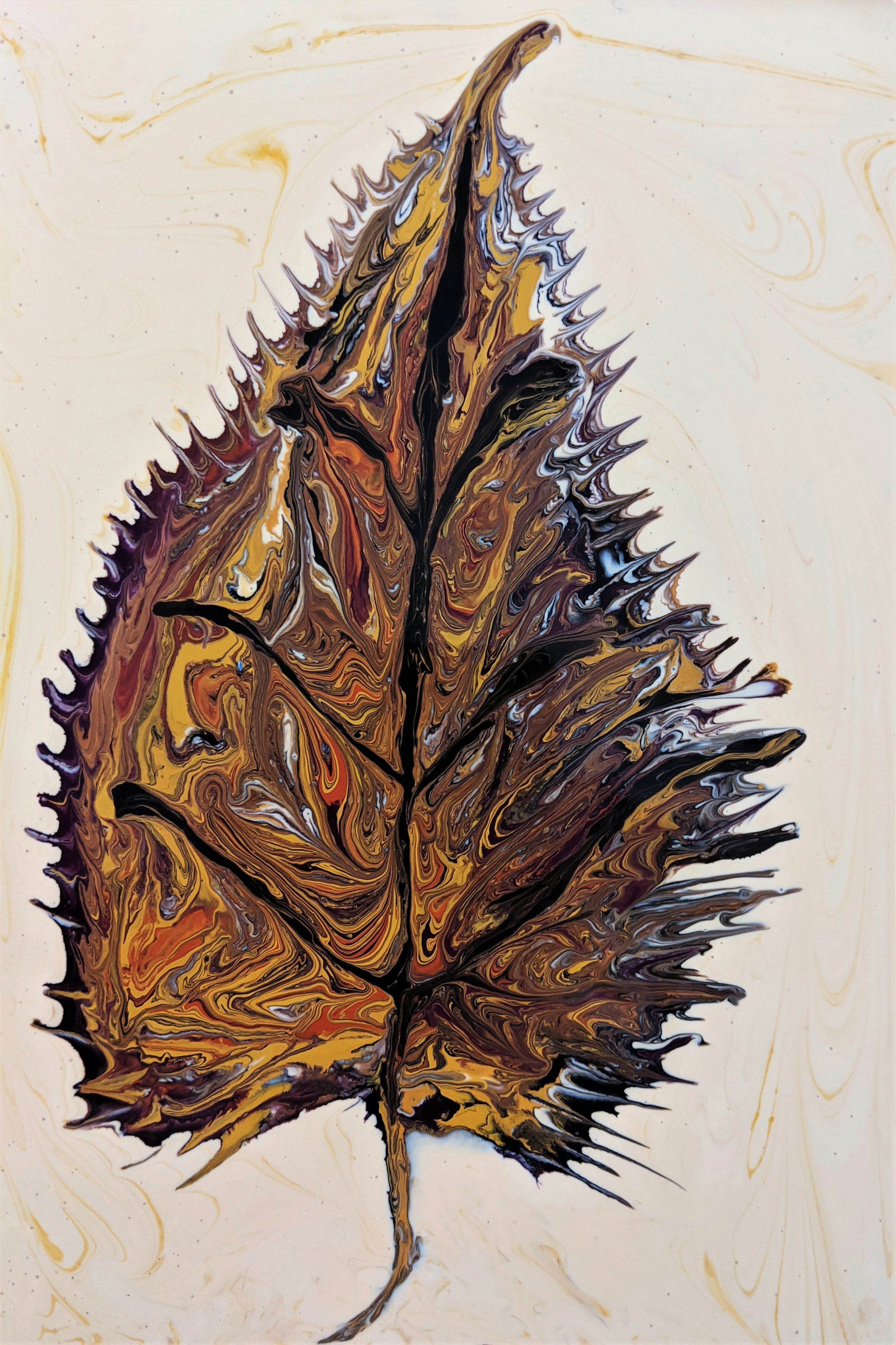 Autumn's Marbled Leaf: a Painterly Vein Portrait