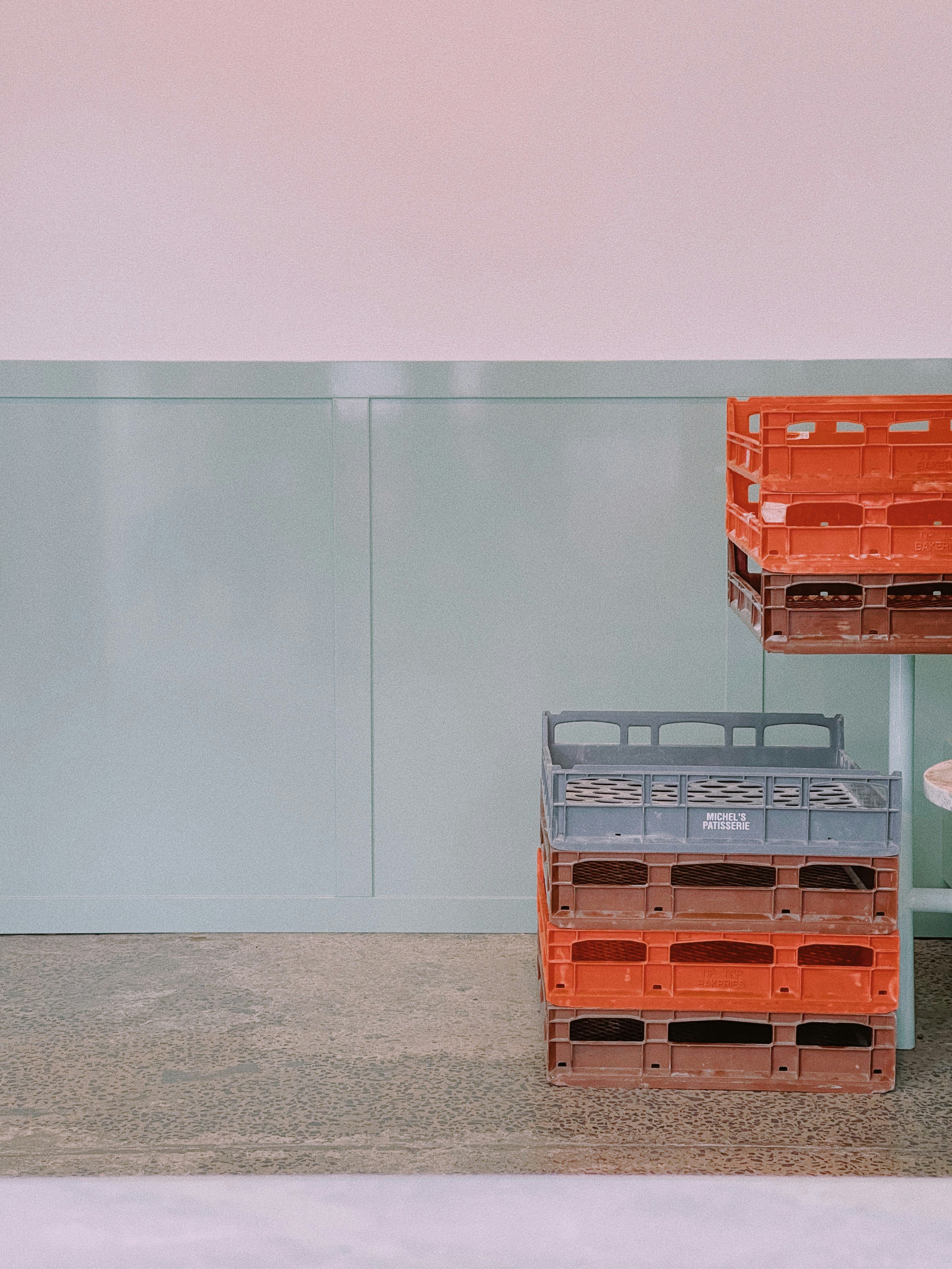 a couple of crates sitting next to each other