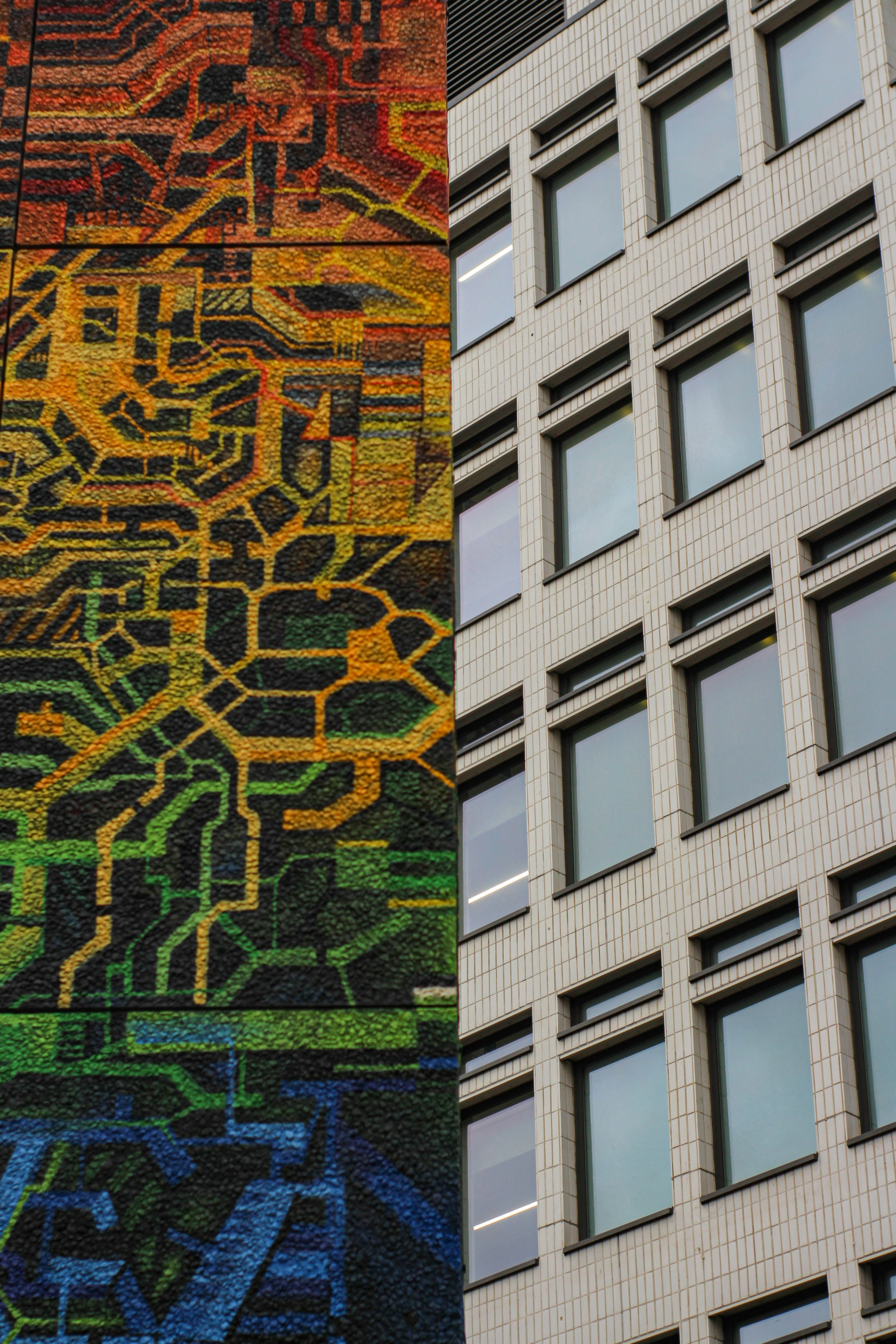 Chromatic Circuit: A Facade Split Between Murals and Windows