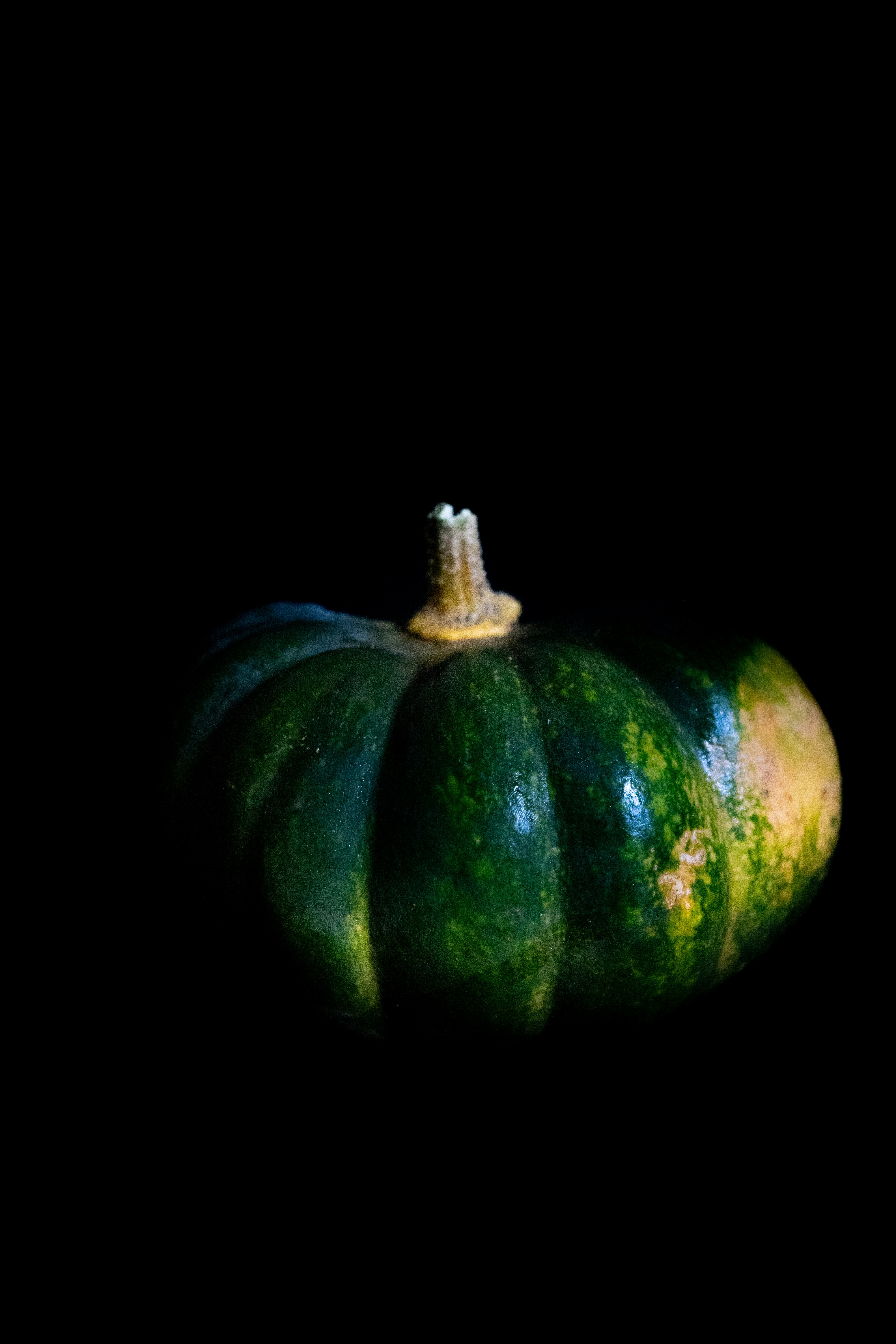 Emerald Spotlight: A Lone Green Pumpkin Under Nightfall Light