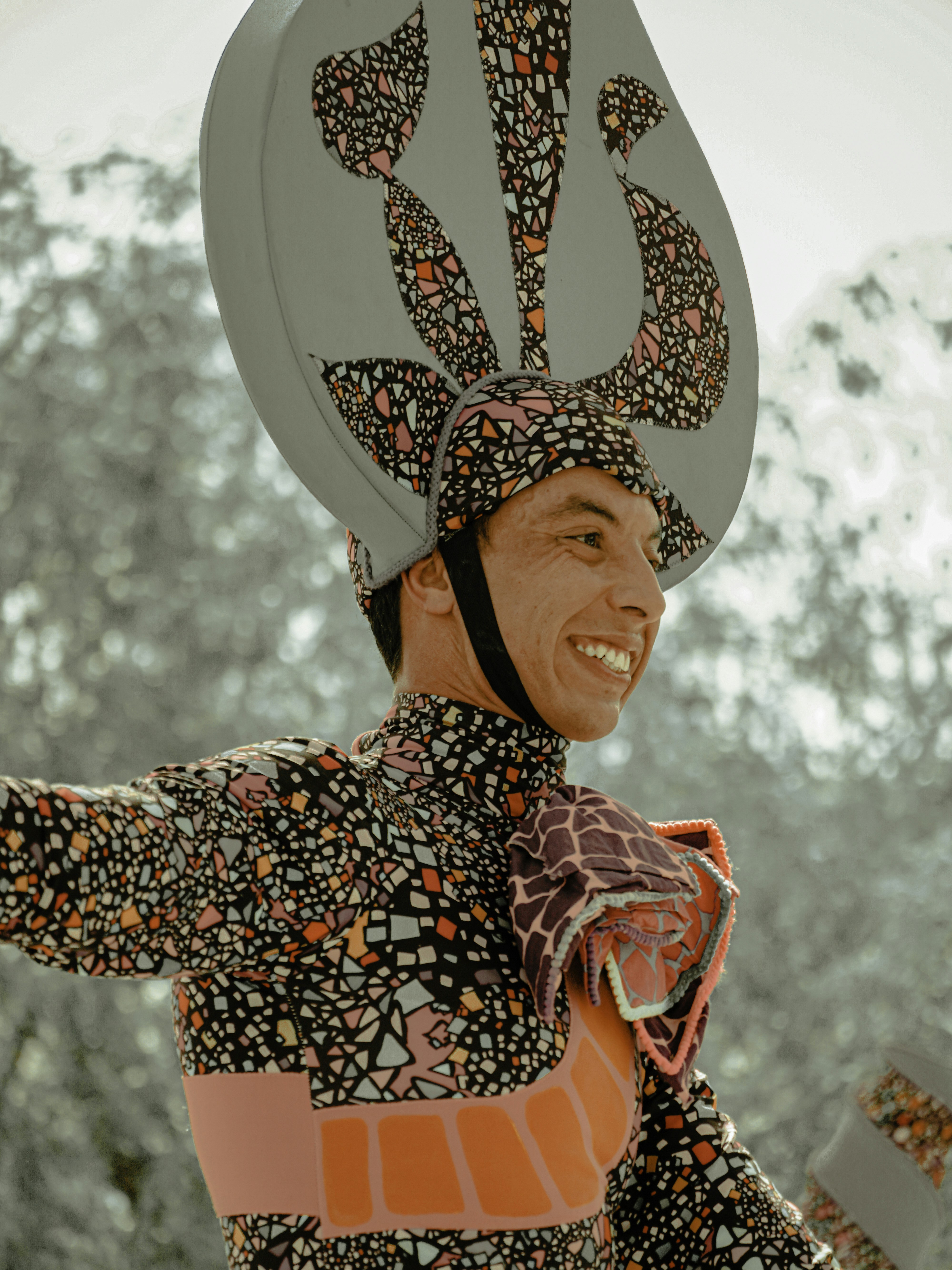 Mosaic Flame: A Dancer in a Pixelated Headdress