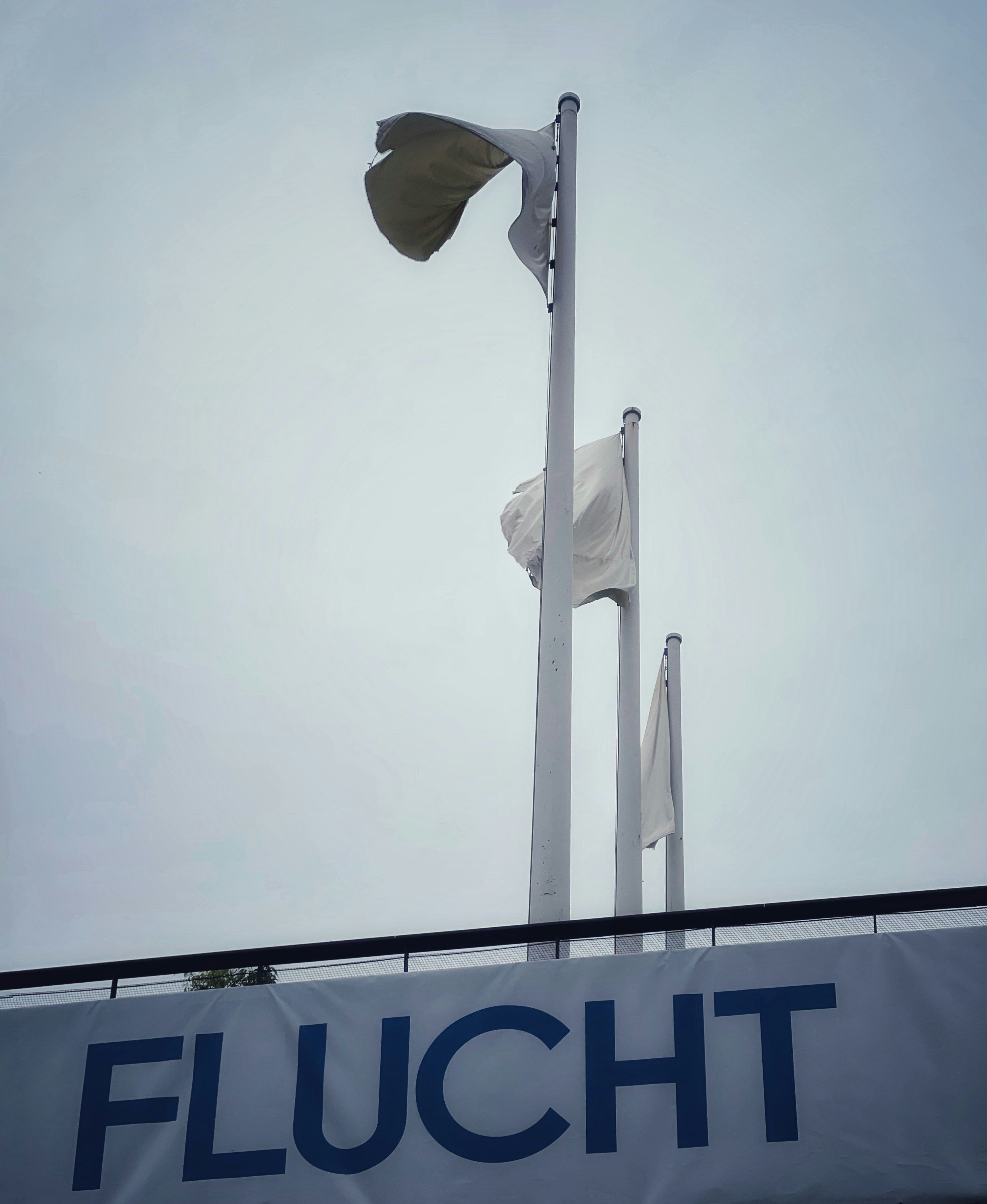 Tattered Flags Over a Modern Banner