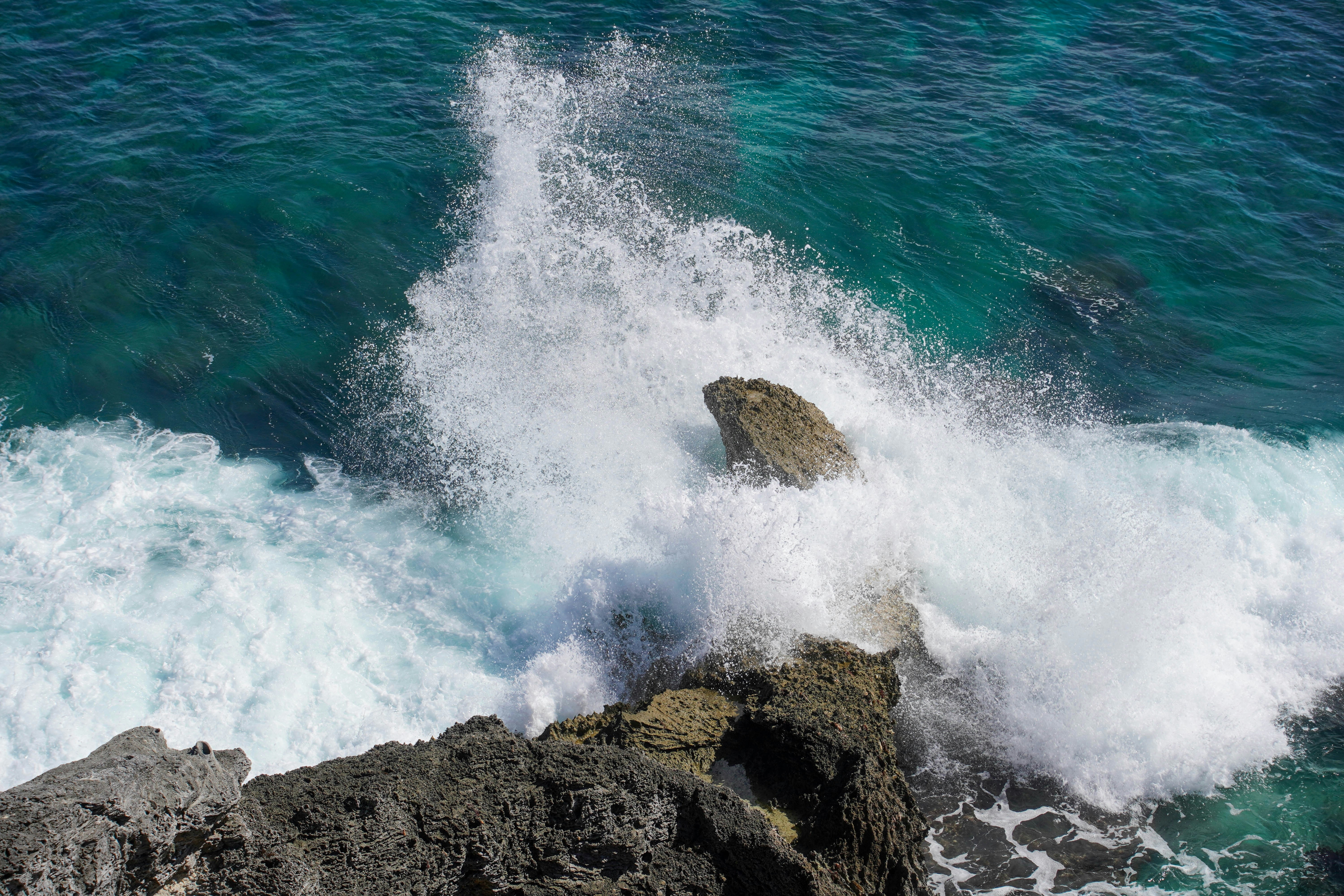 A wave crashes against a rock in the ocean photo – Free Sea Image on ...