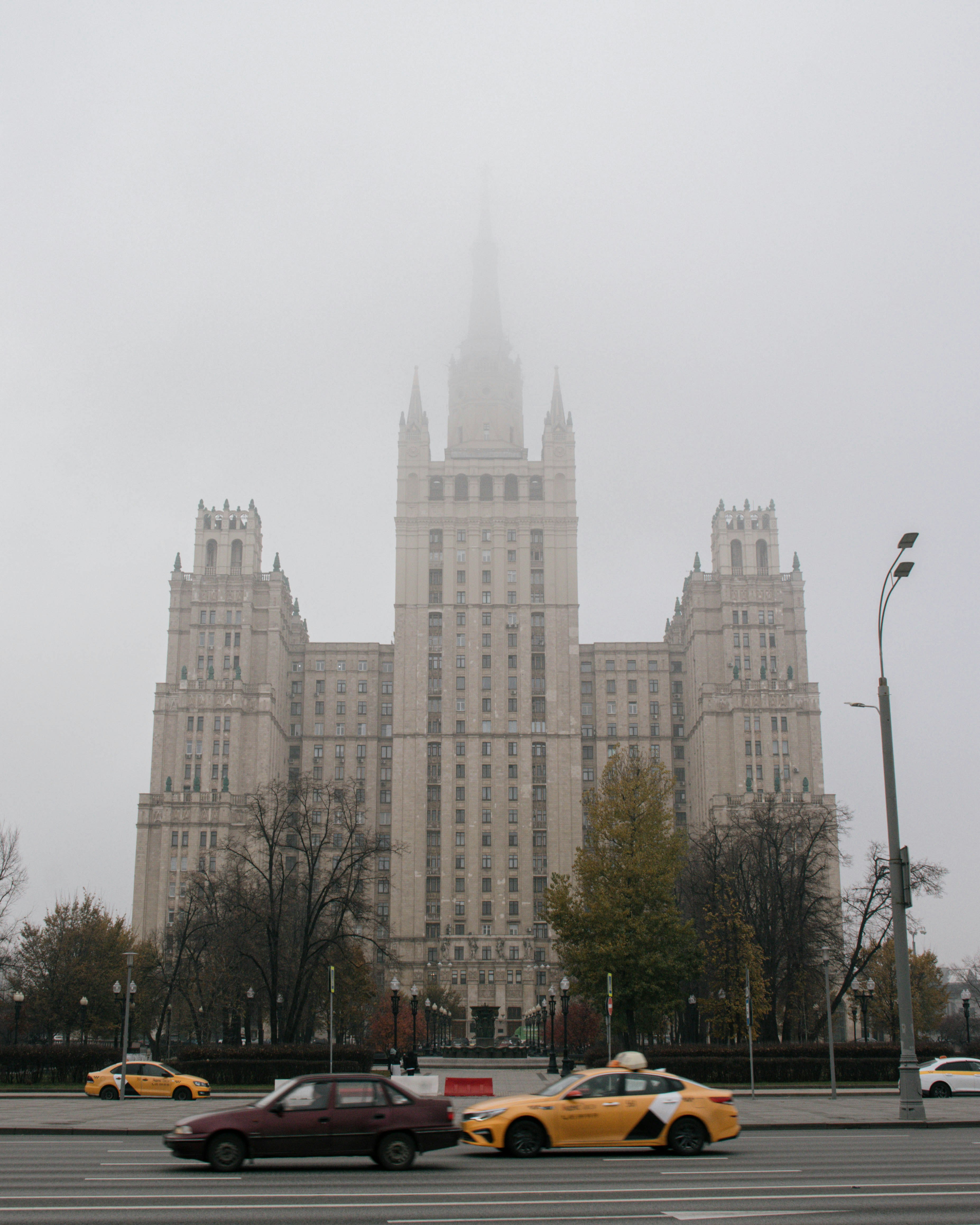 Fogbound Spire: The Moscow Seven Sisters Stand Against Morning Mist