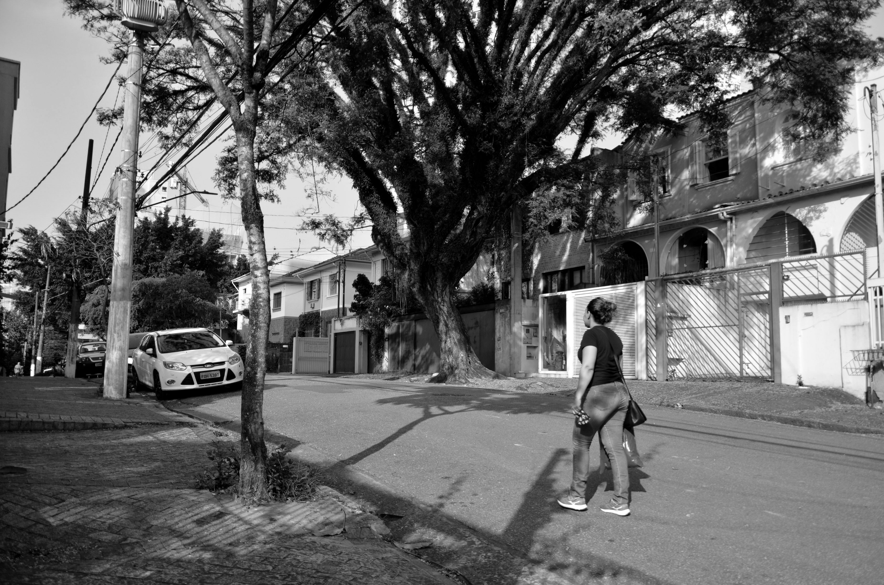 Shadowed Crossing: Two Pedestrians in a Quiet Street