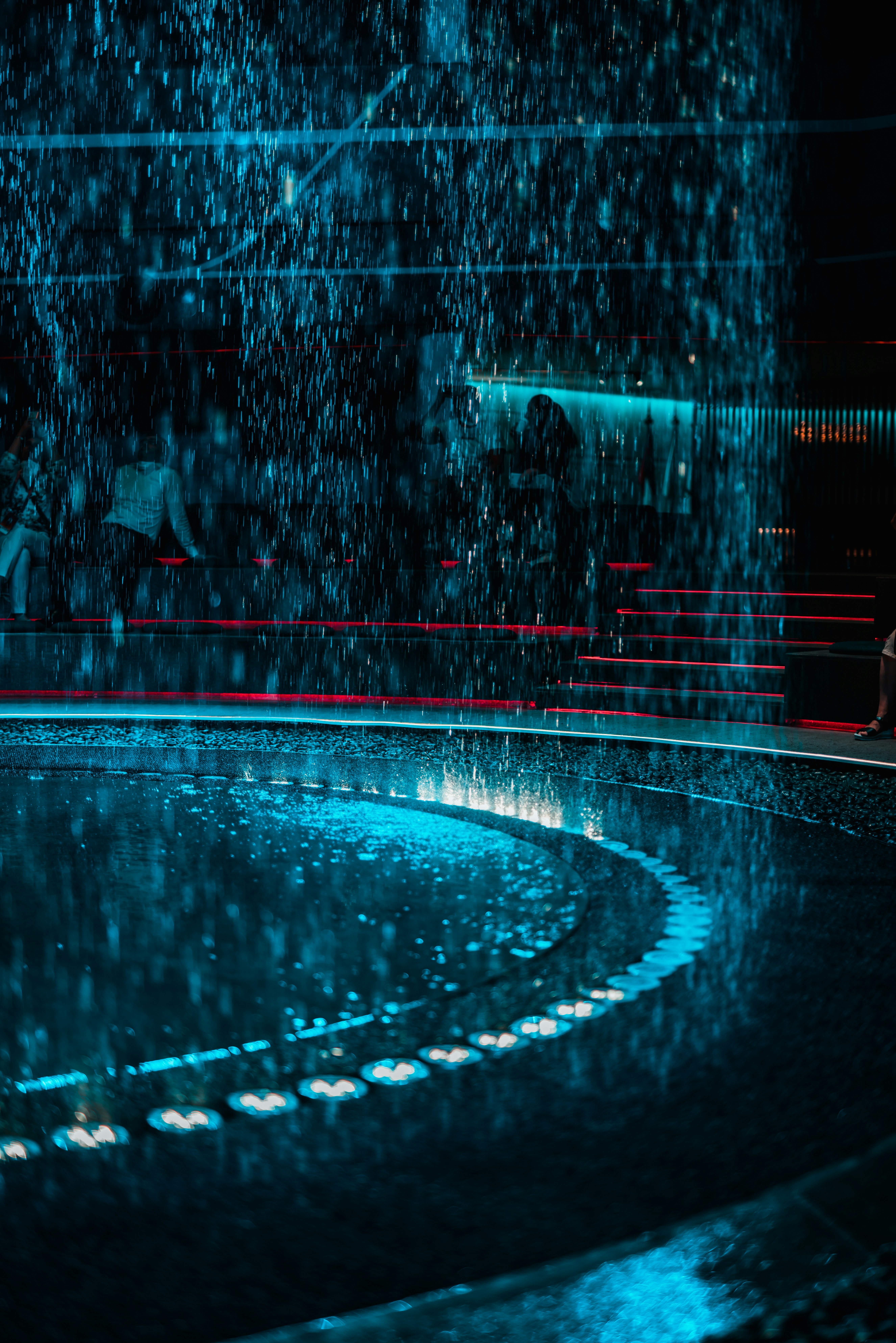 Cascade of Blue Lights: A Night at the Fountain