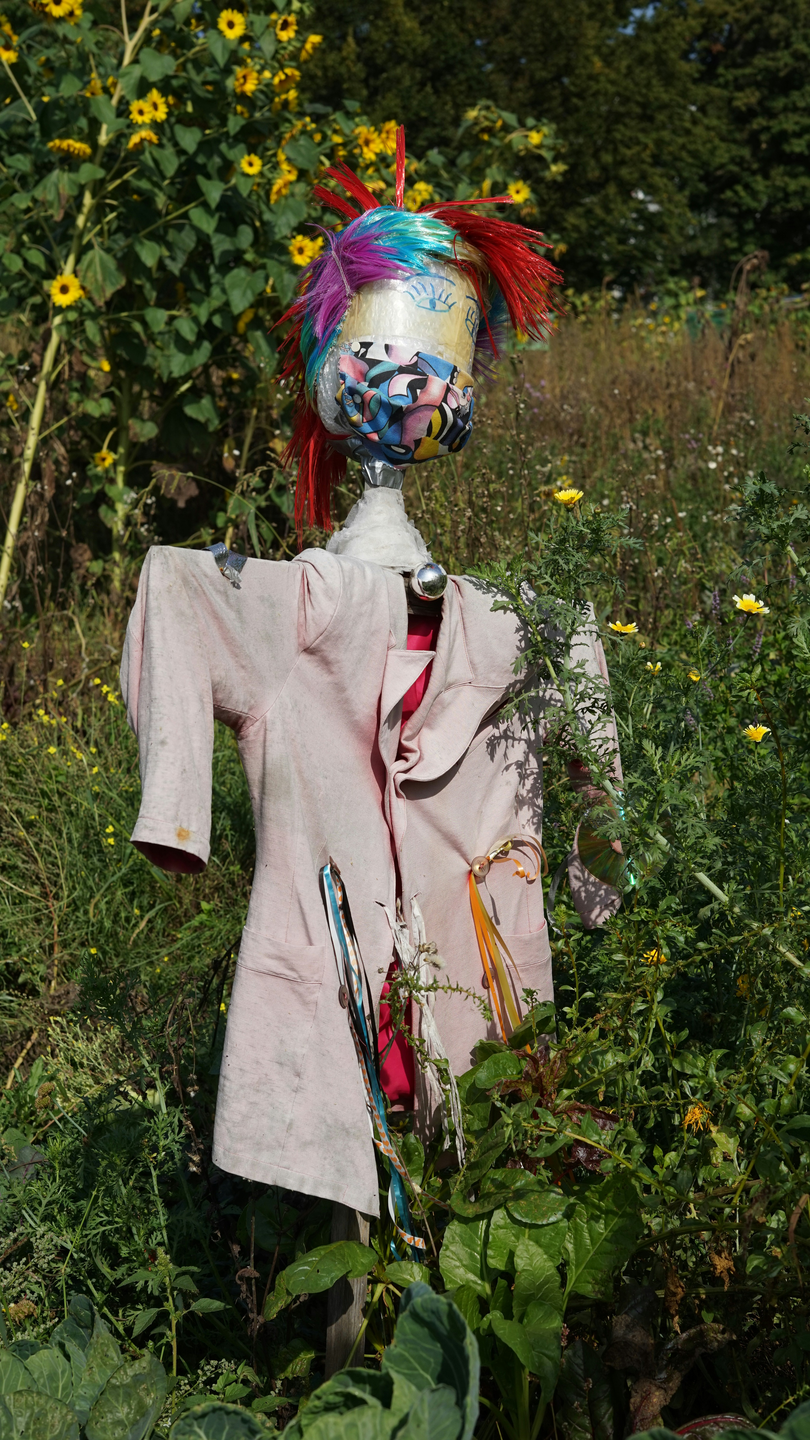 With a scarecrow, gardeners protect their precious vegetable and fruit plantations
