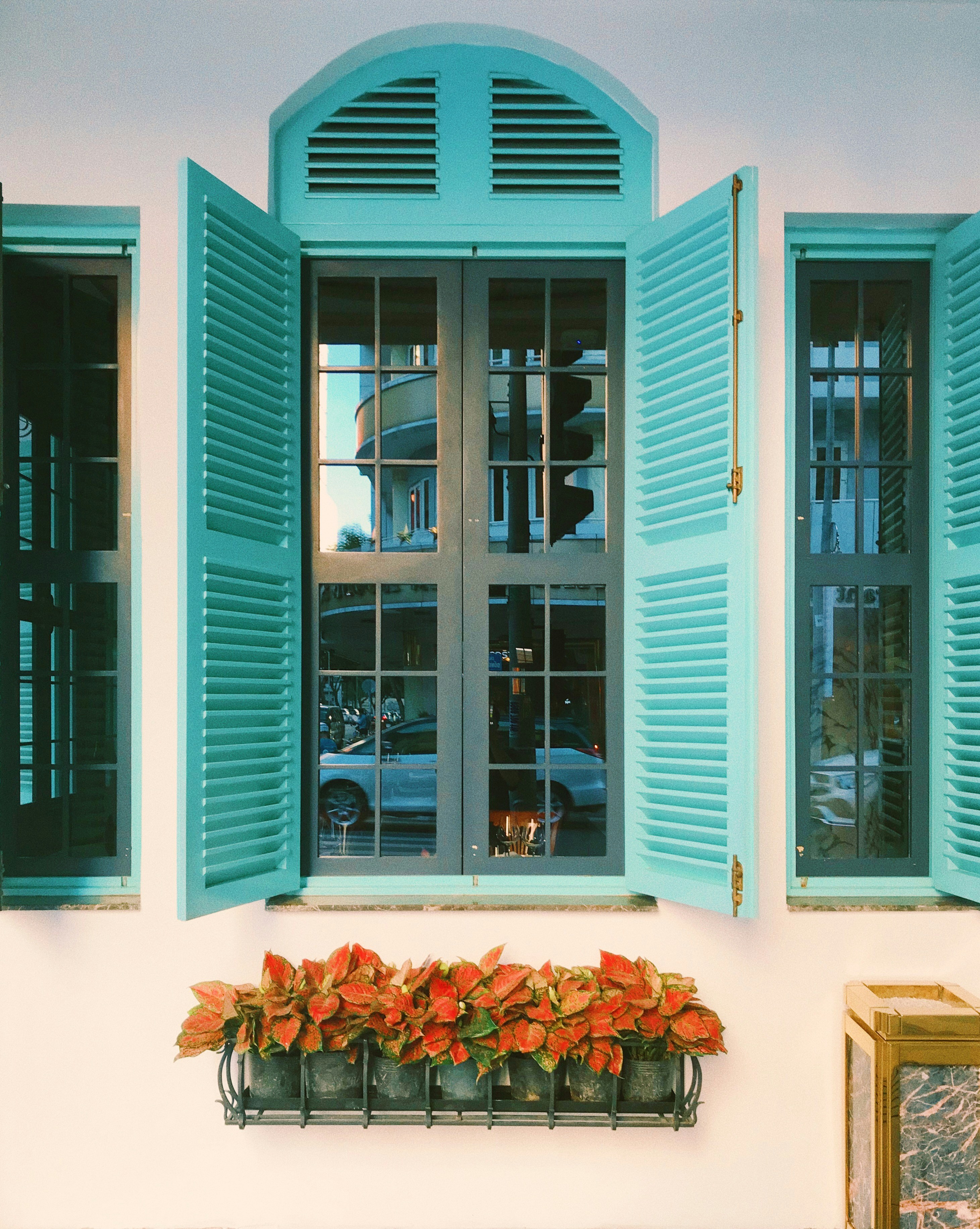 A window with blue shutters and a flower box photo – Free Home decor ...