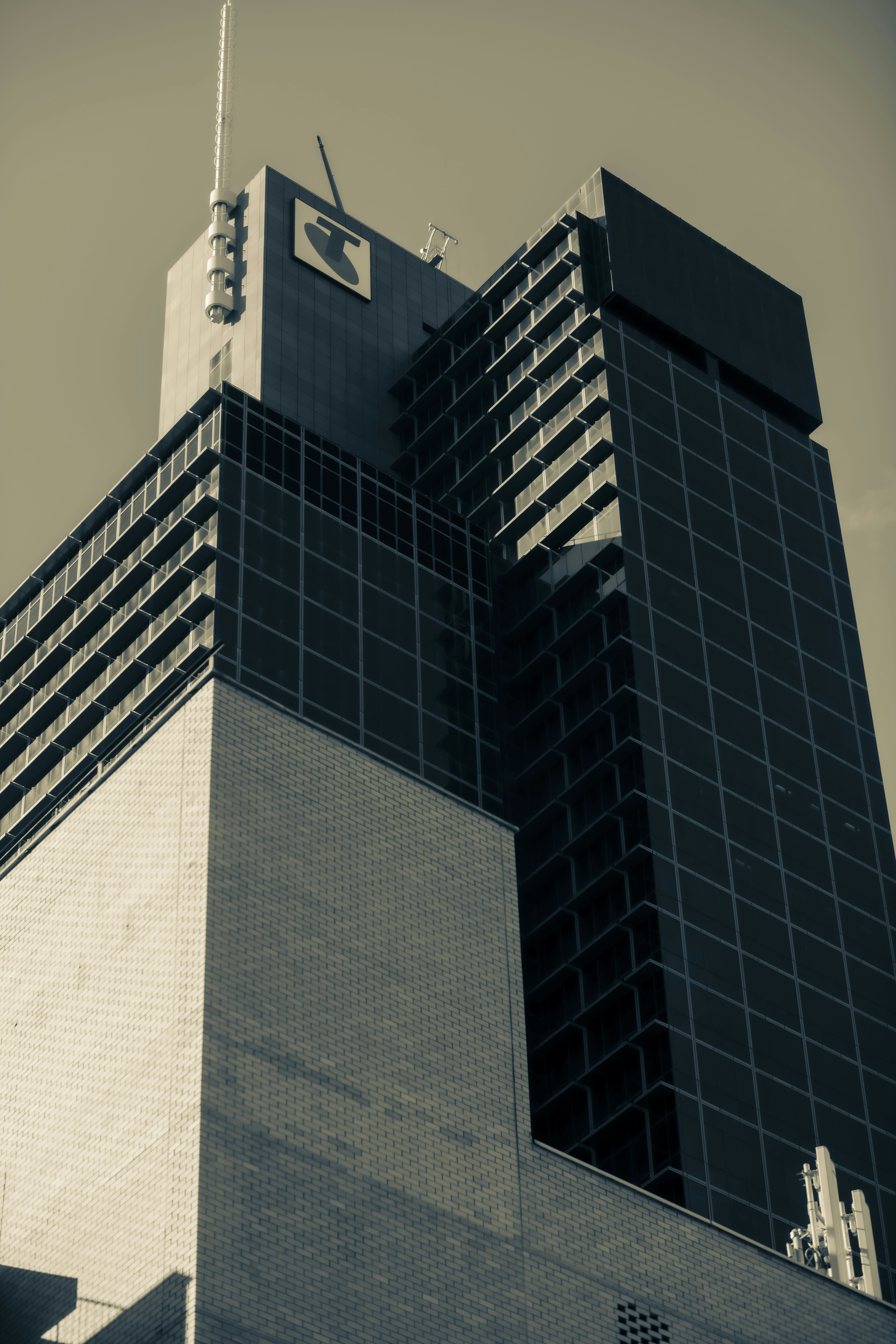 Corner of a Skyscraper: Geometric Facade against a dusky sky