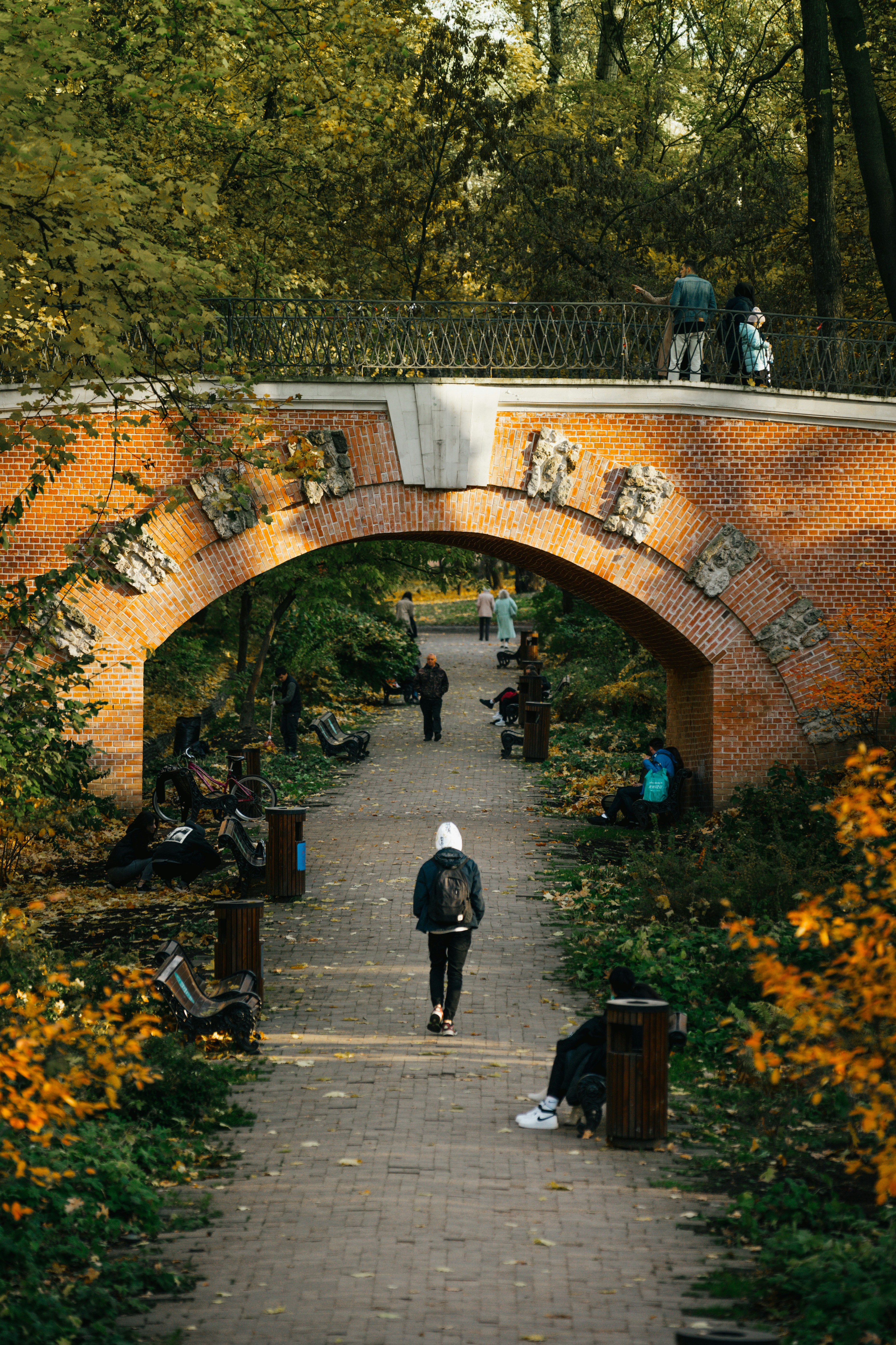 Autumn Walk Under the Brick Arch