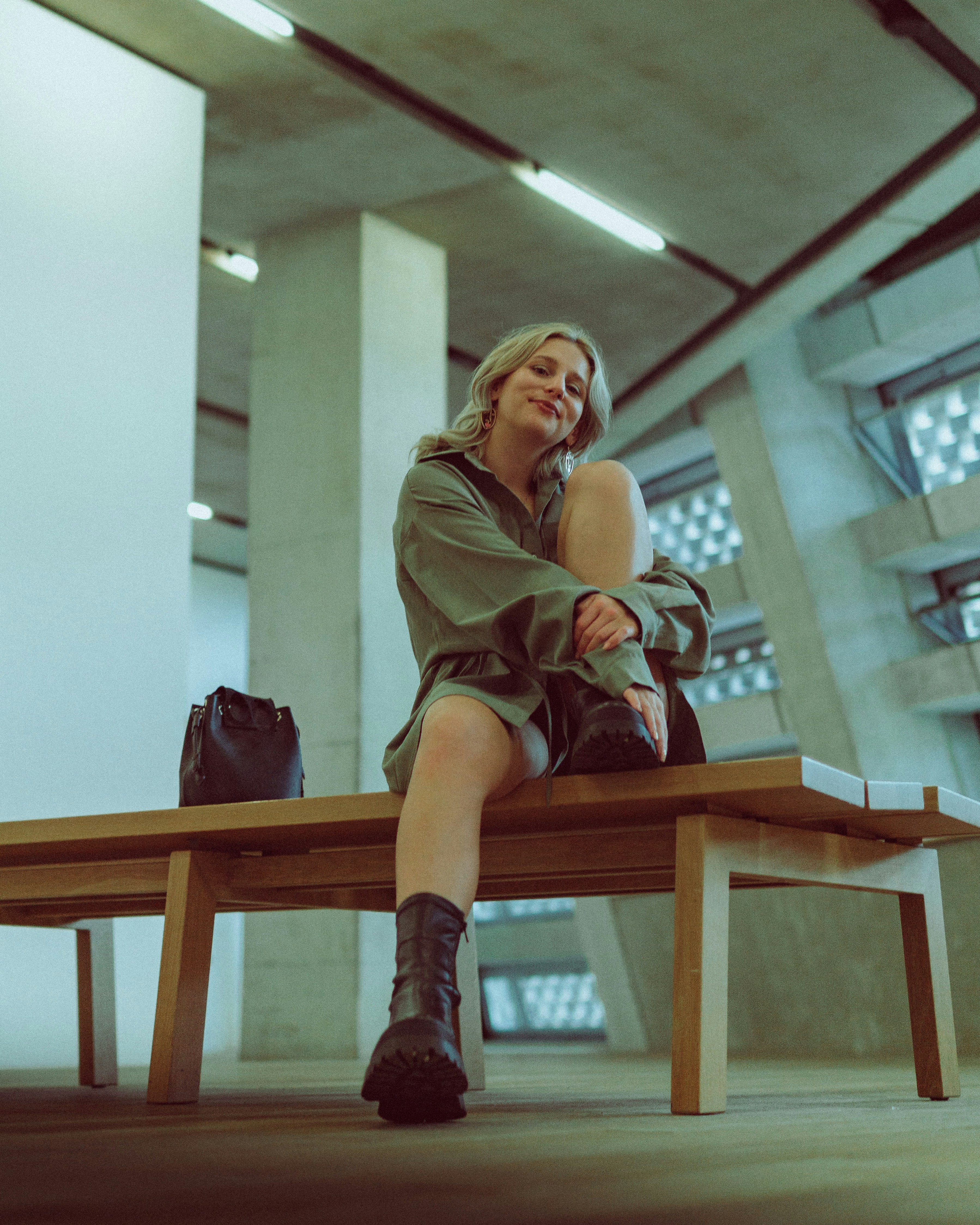 Contemplation in a Concrete Atrium