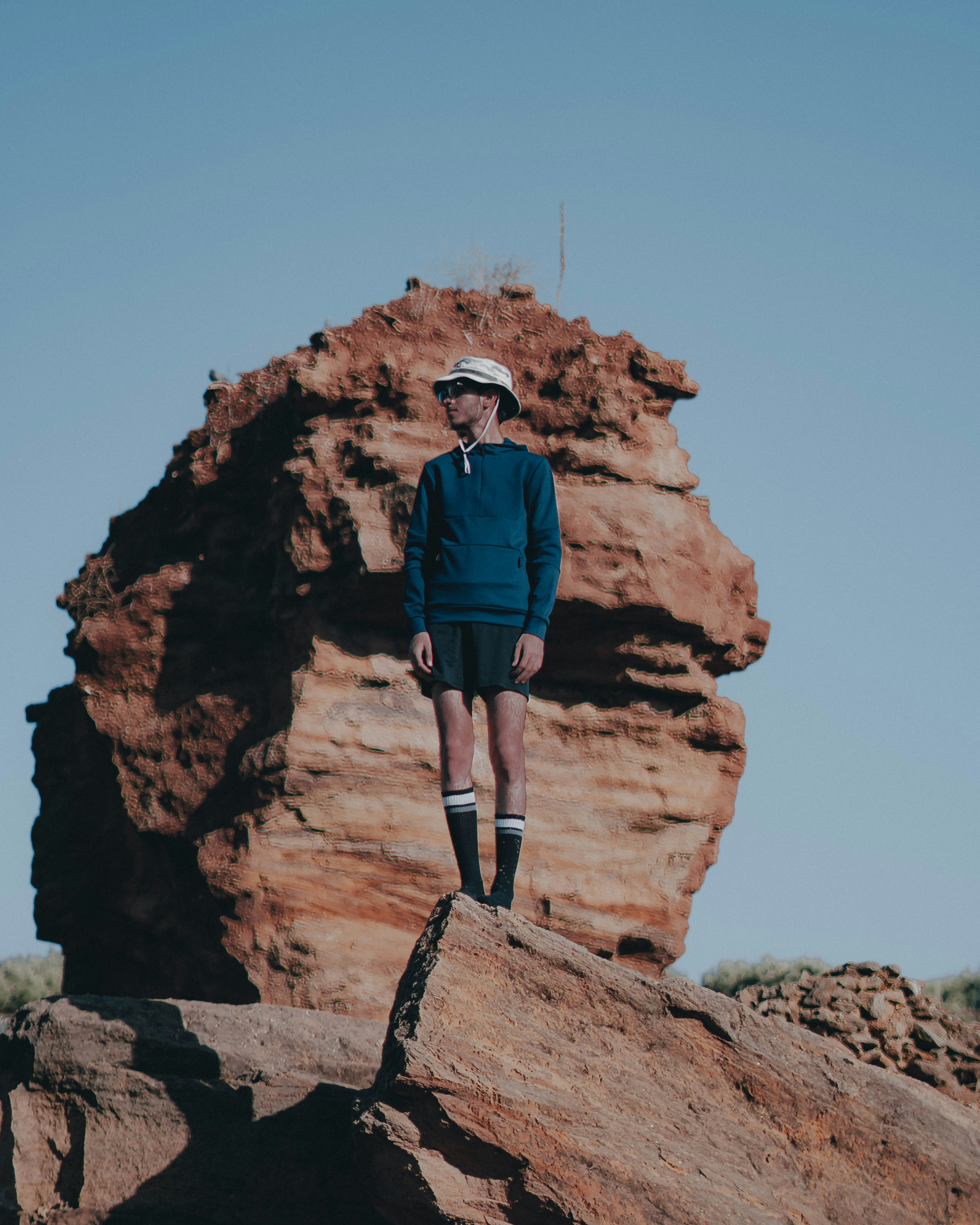 Lone climber at the wind-scoured rock formationmouad bouallayel