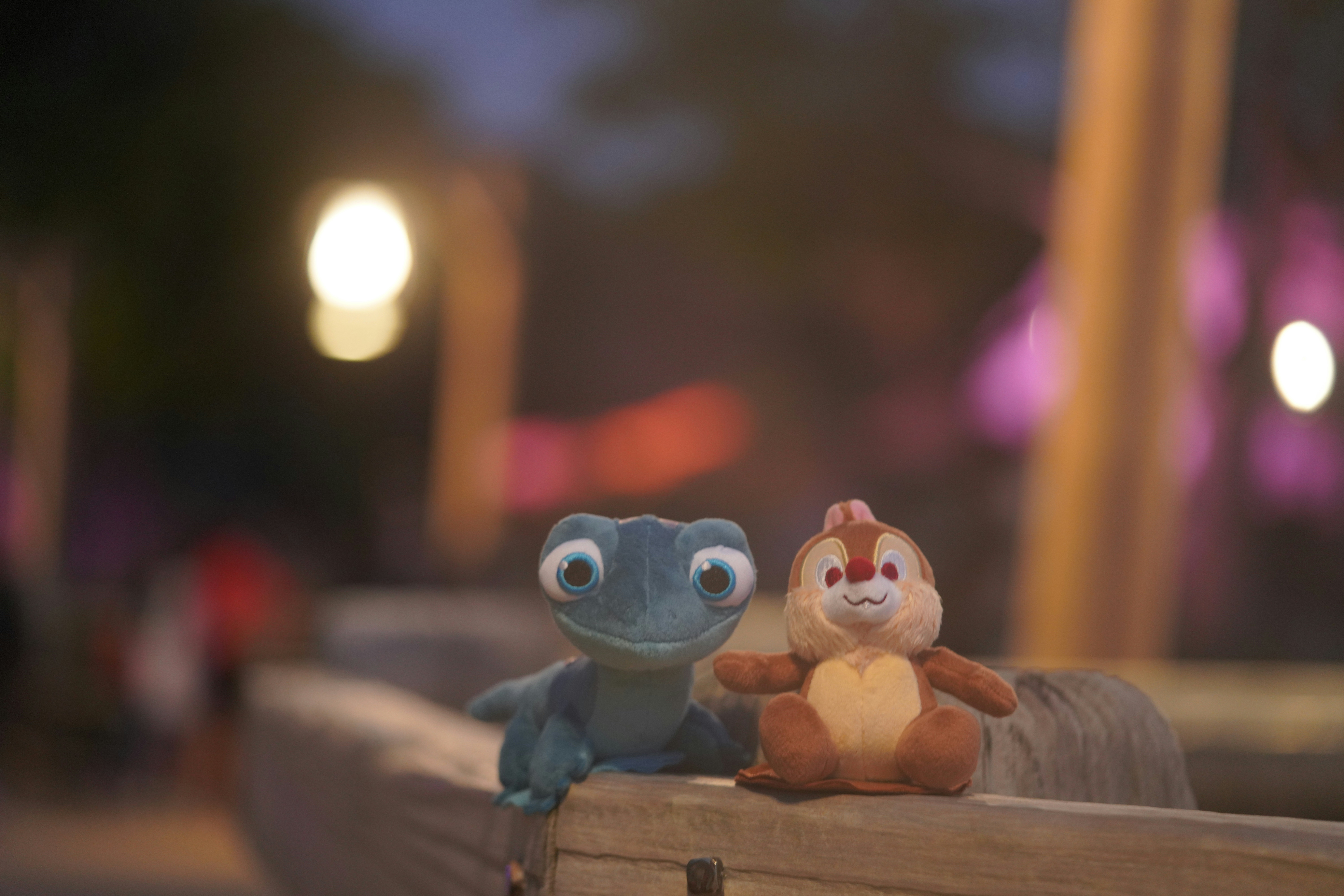 Soft toy | two stuffed animals are sitting on a bench