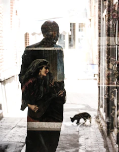 Glass-Window Duet: Shadows and Strings in a Street Reflection