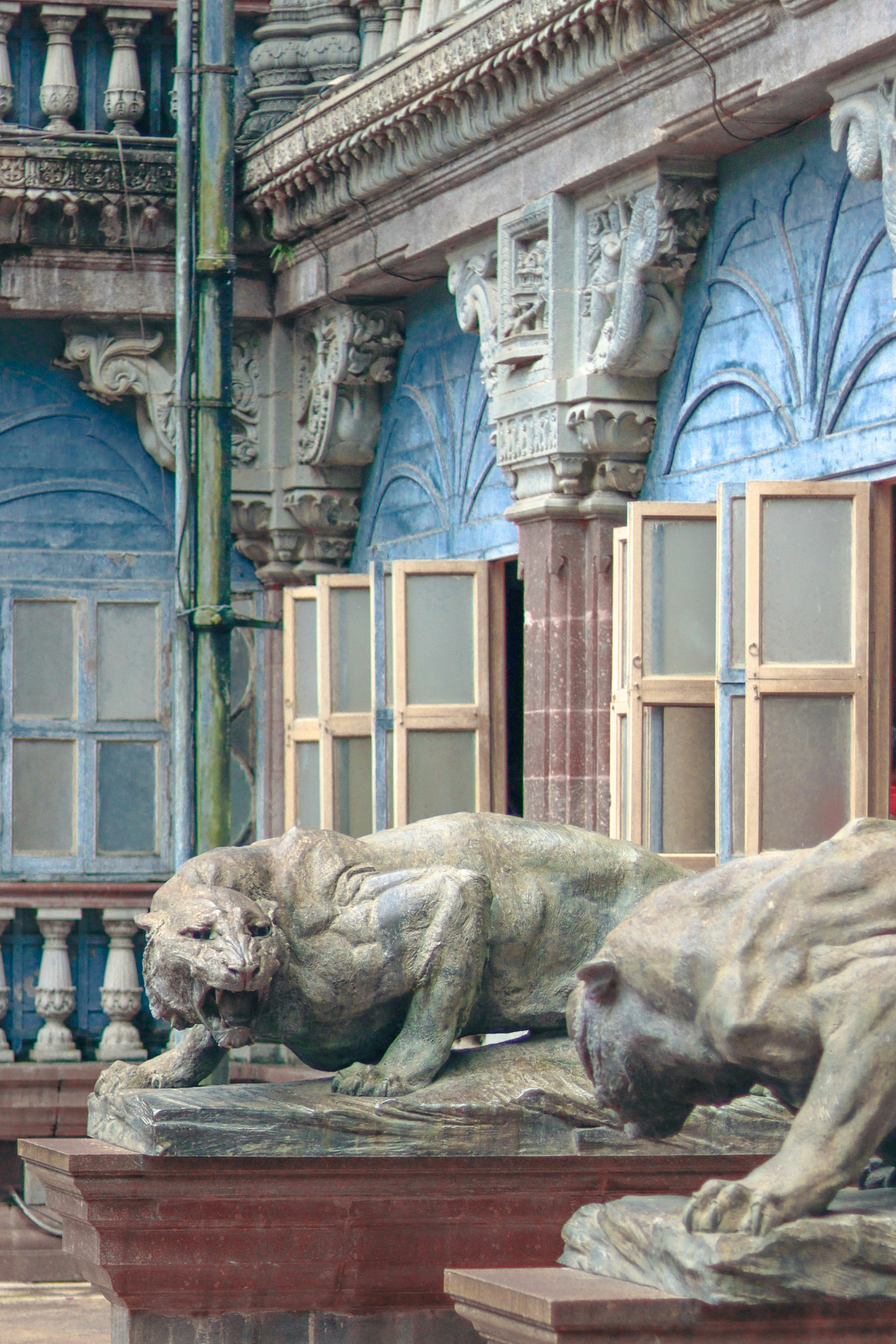 A statue of a lion in front of a building photo – Free Palace Image on ...