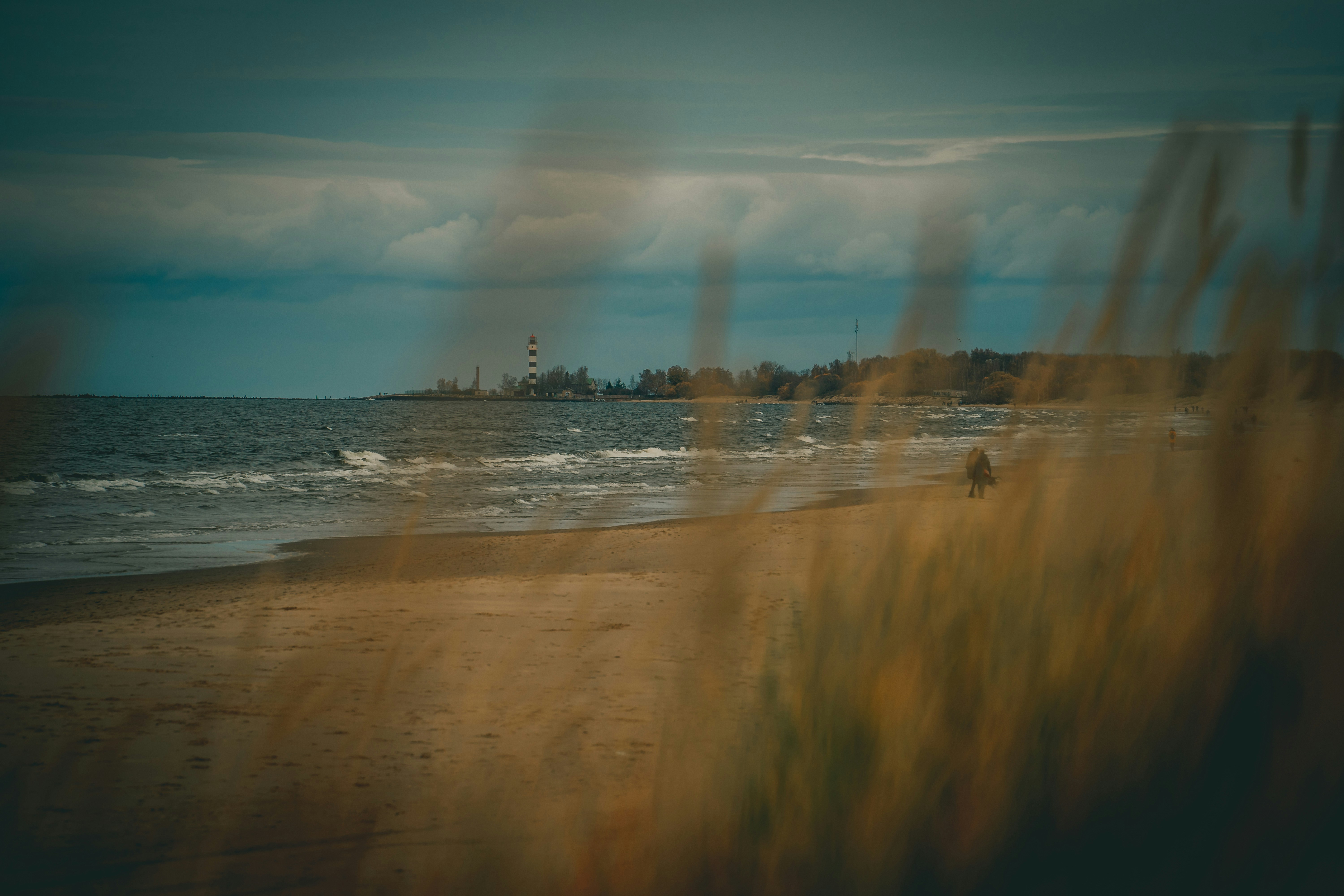 Sunset Blue Sea coast with waves autumn Latvia