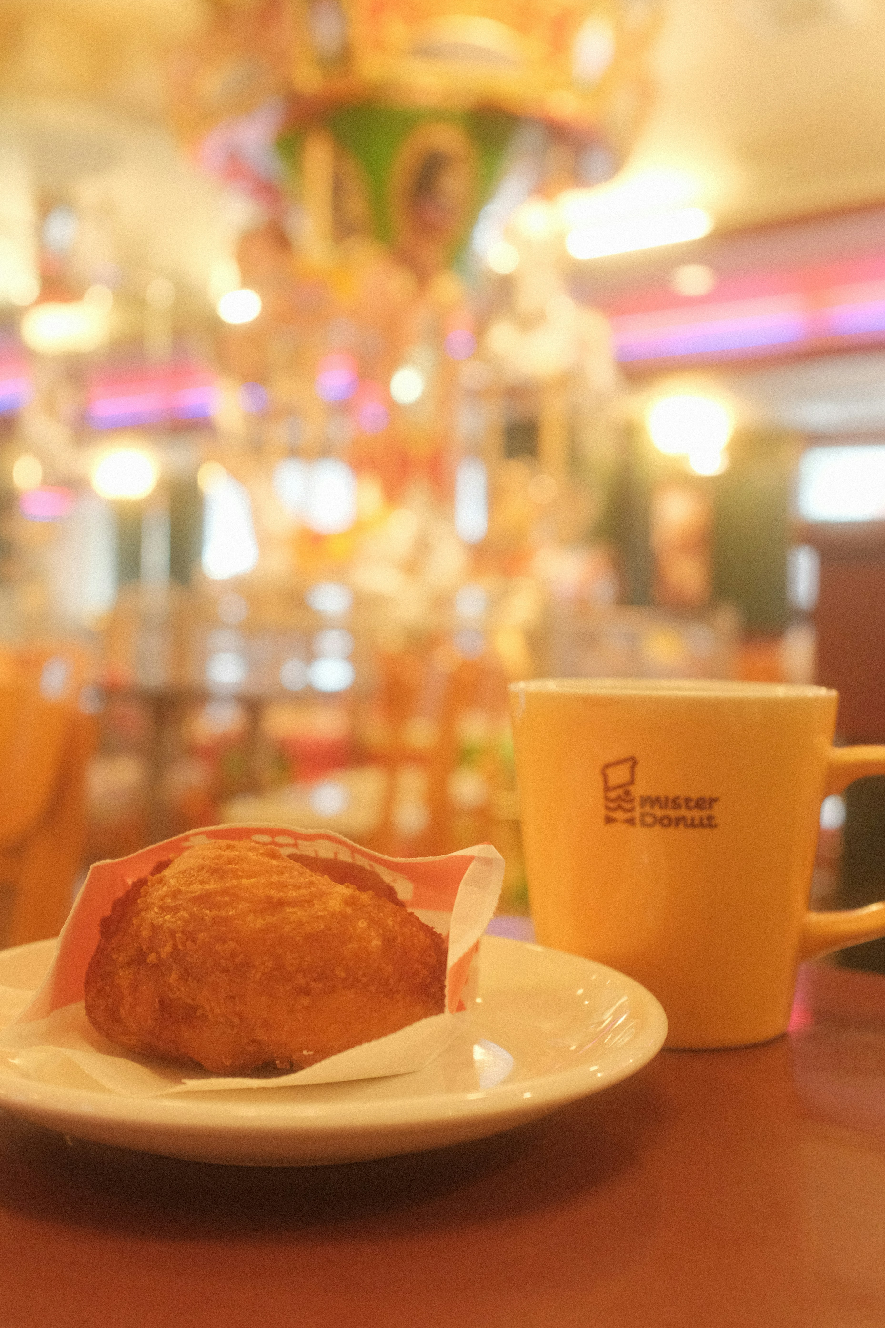 Cafe Breakfast in Soft Glow at Mister Donut