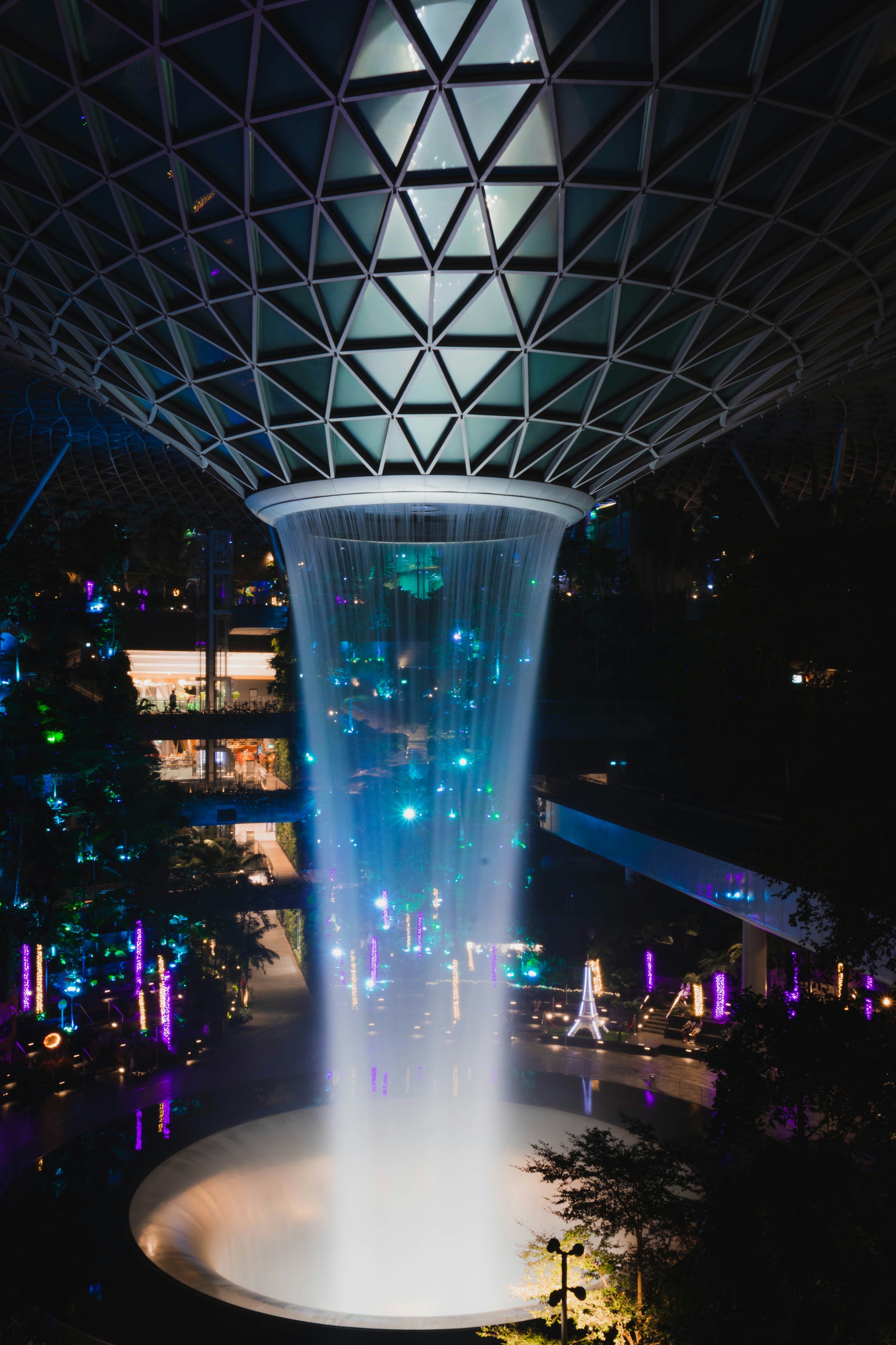 Aqua Cascade Under a Diamond Glass Dome