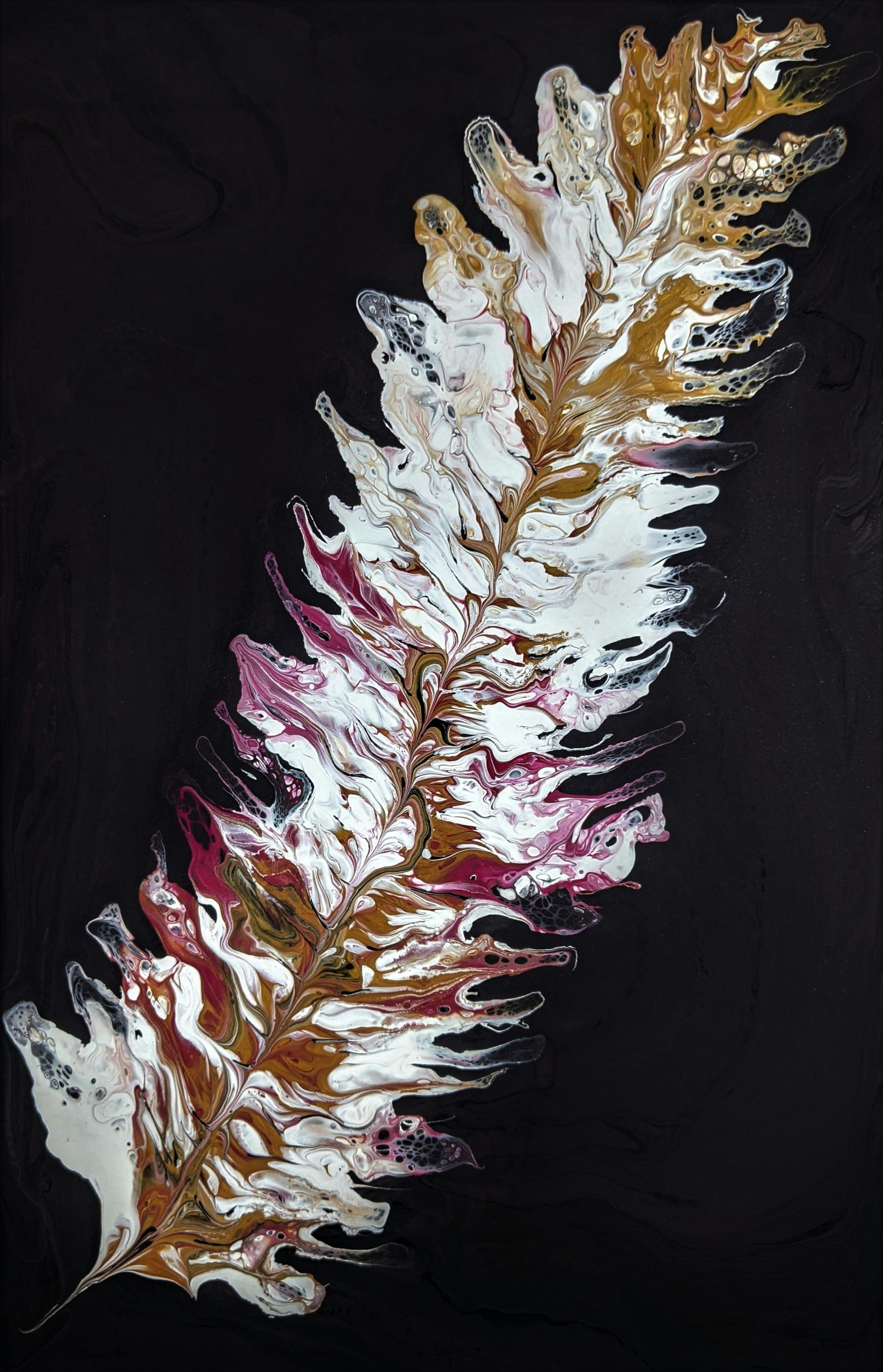 Feather in Velvet: A Diagonal Medley of White, Gold, and Pink