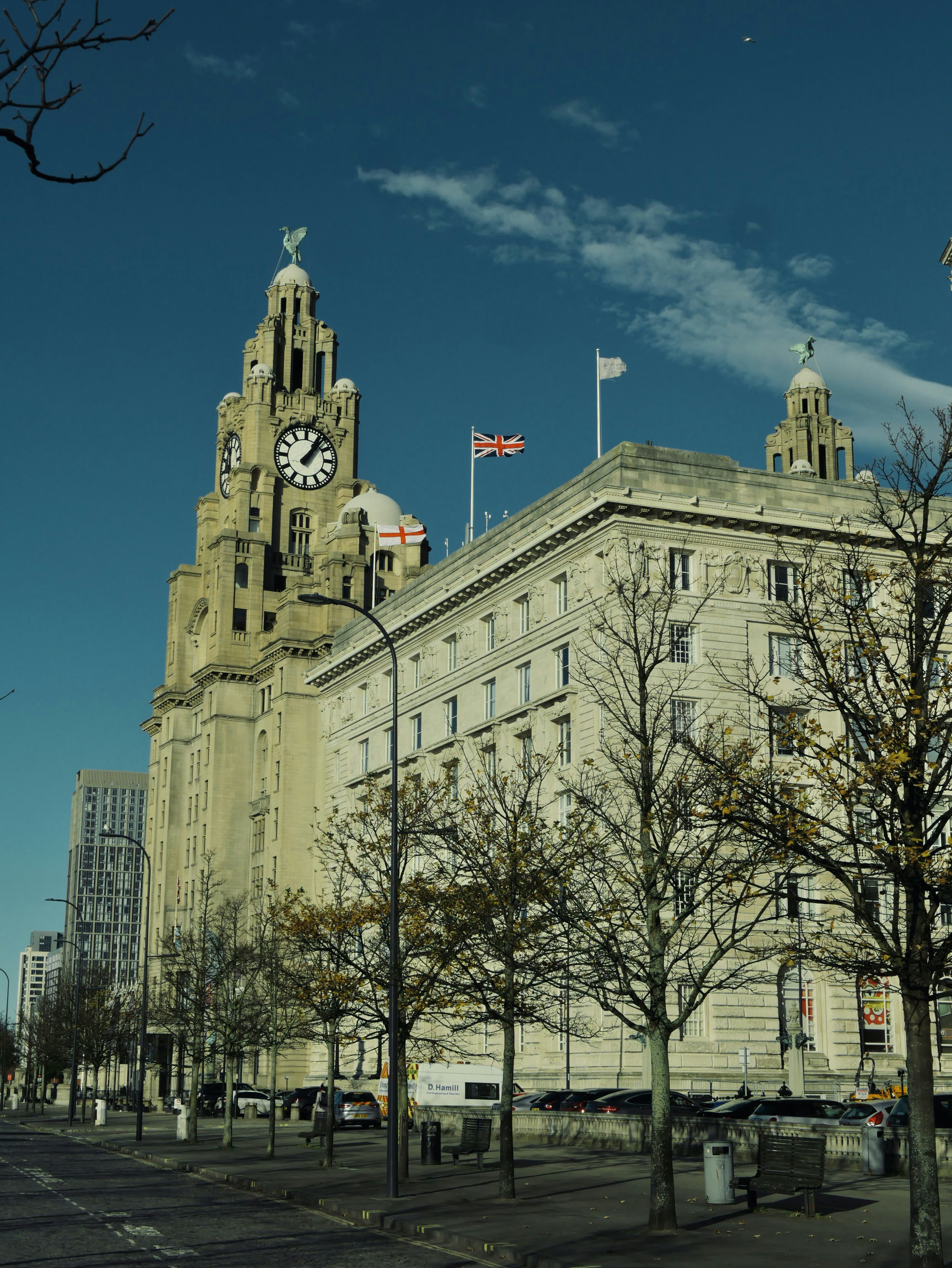 Liver Building Clock Tower under a Crisp Blue Sky