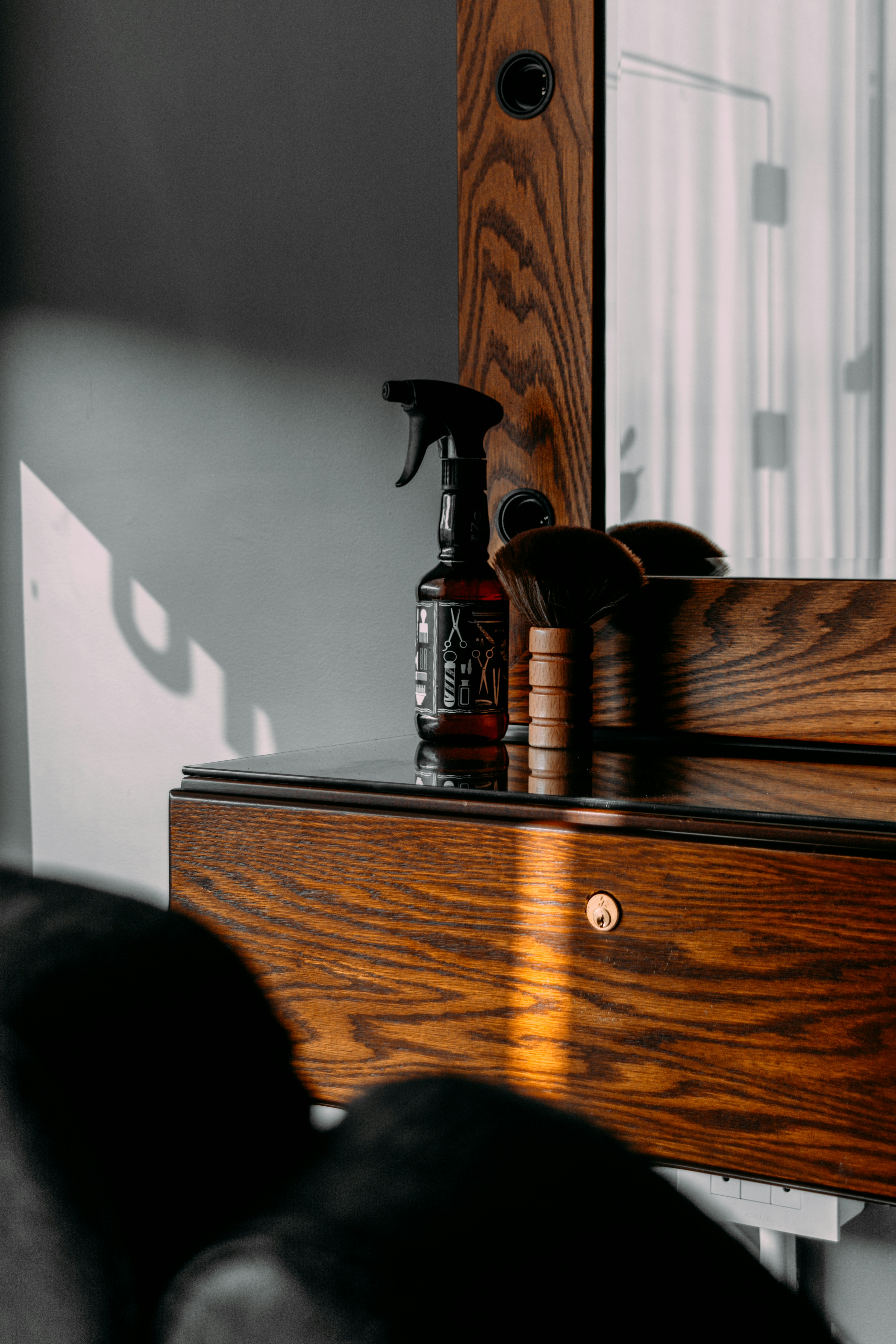 Reflection and Grooming Station in Warm Wood Tone